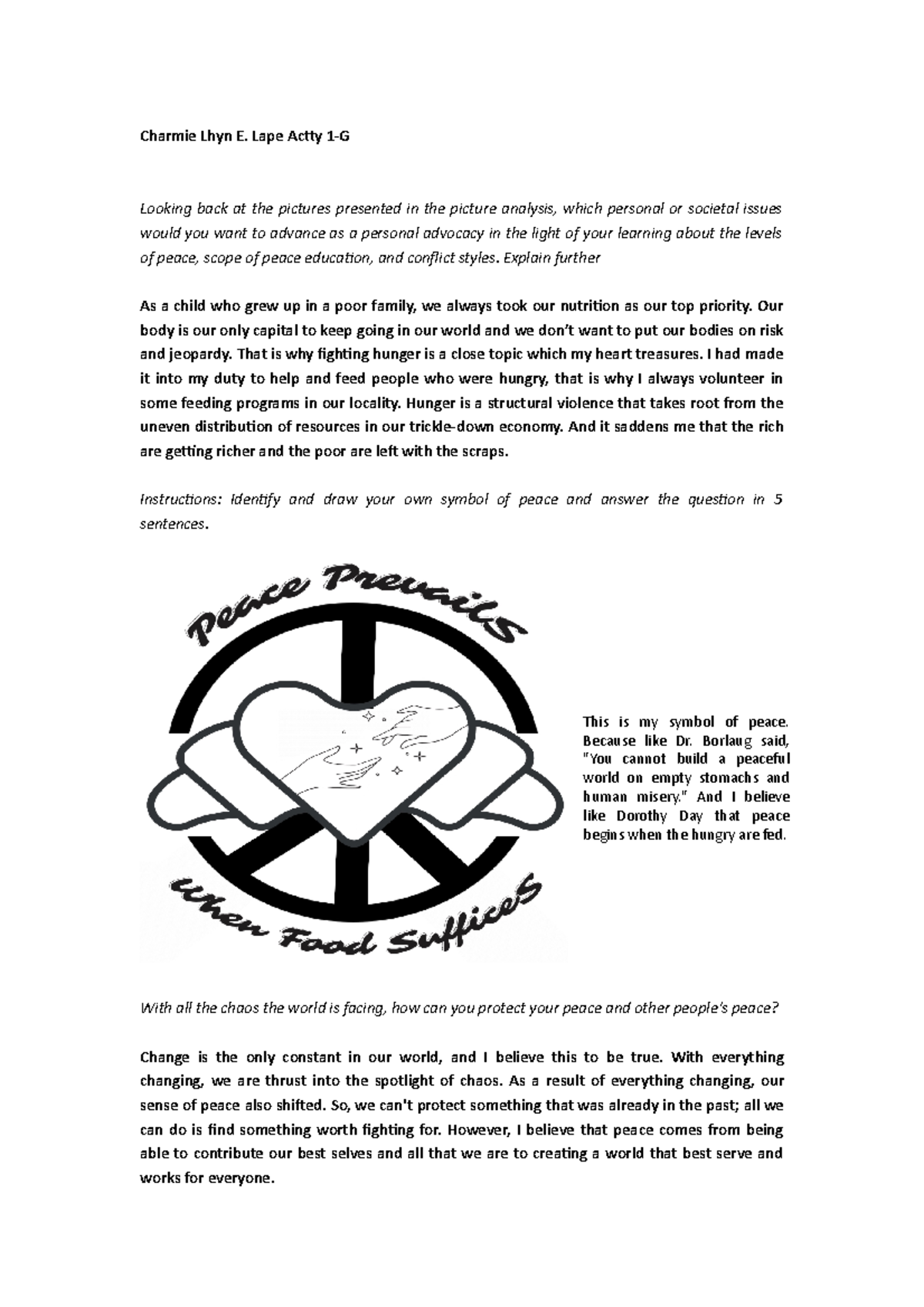 Peace Education Reflection and Symbol of Peace - Charmie Lhyn E. Lape ...