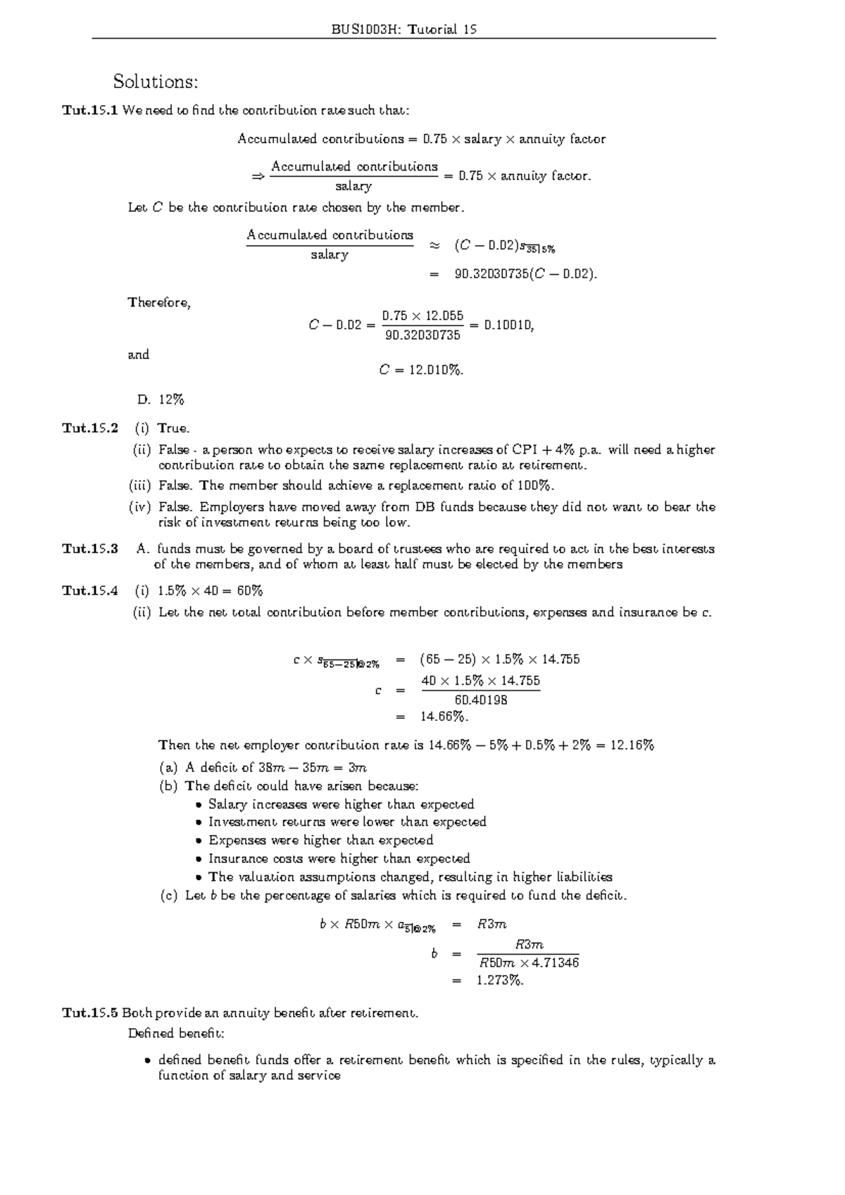 BUS1003H Tutorial 15 - 2024 Solutions - BUS1003H: Tutorial 15 Solutions ...