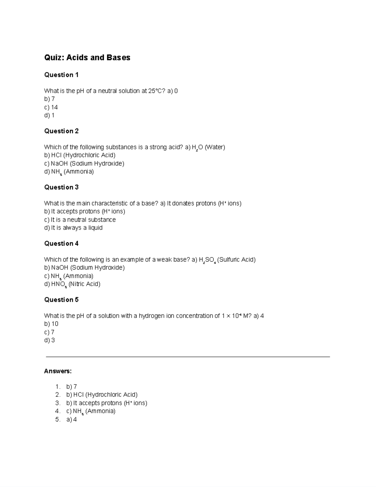 Quiz2- Acids and Bases Apchem - Quiz: Acids and Bases Question 1 What ...