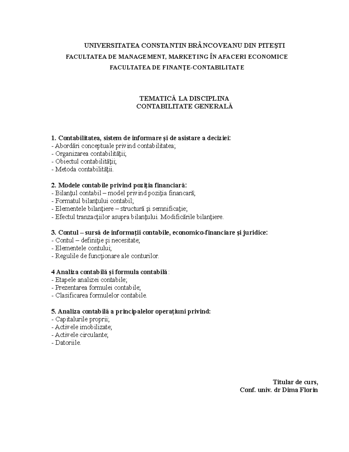 Tematica - Contabilitate generala, II MG - UNIVERSITATEA CONSTANTIN ...