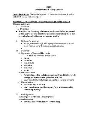 ESS 3 Chapter 6 - Textbook and lecture notes - Nutrition Chapter 6: 10 ...