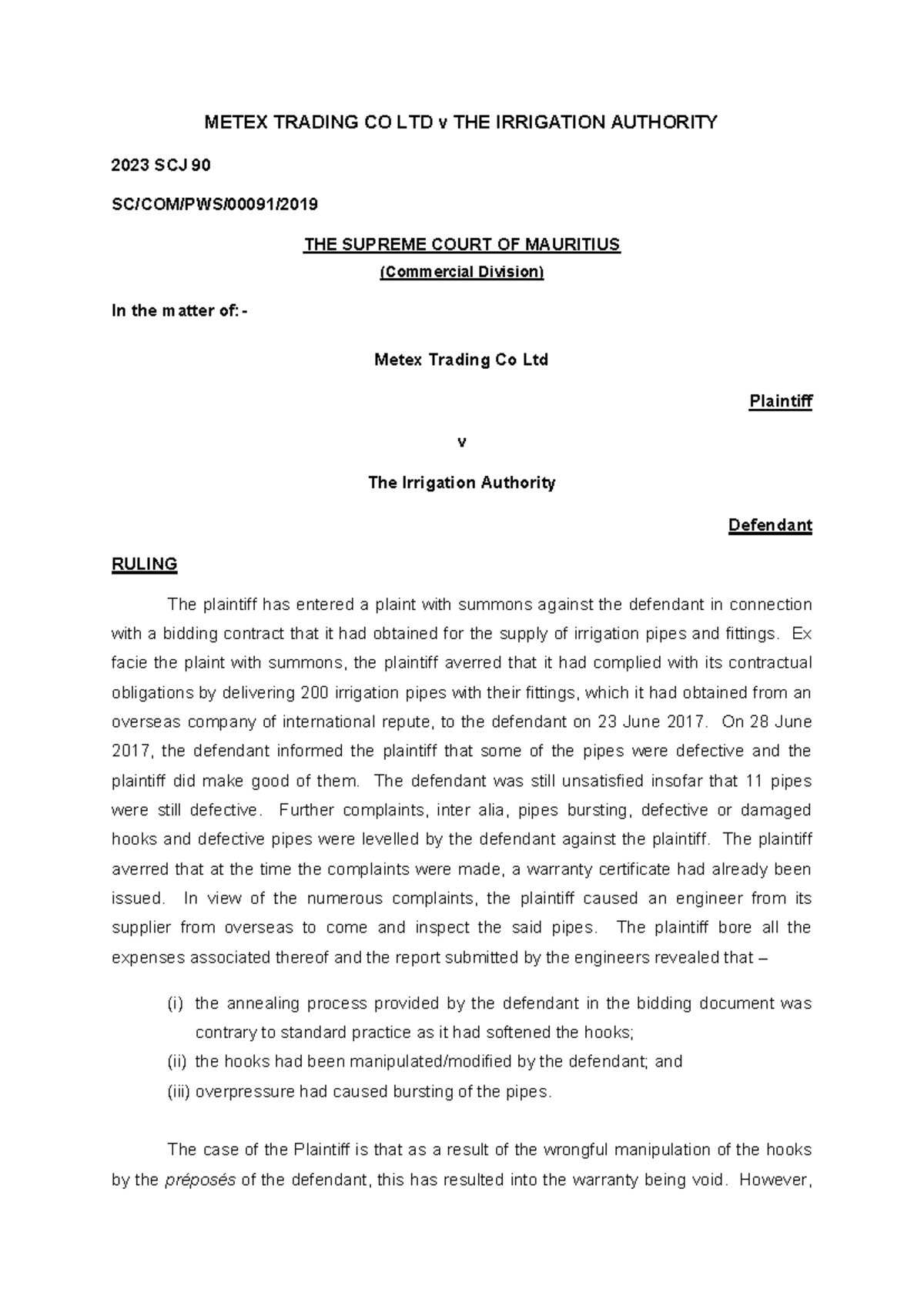 Metex Trading CO LTD v THE Irrigation Authority - METEX TRADING CO LTD ...