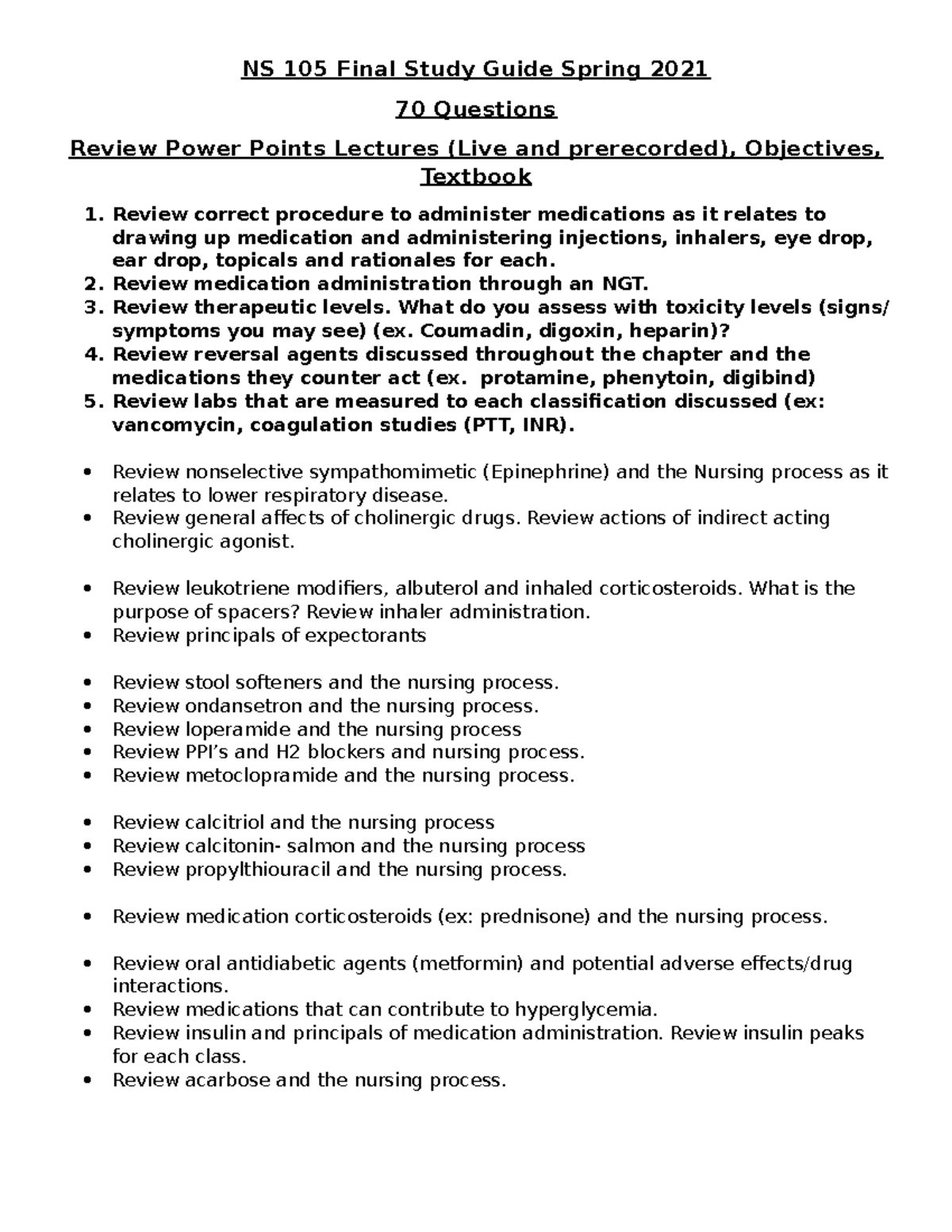 NS 105 Final Study Guide spring 2022 - NS 105 Final Study Guide Spring ...