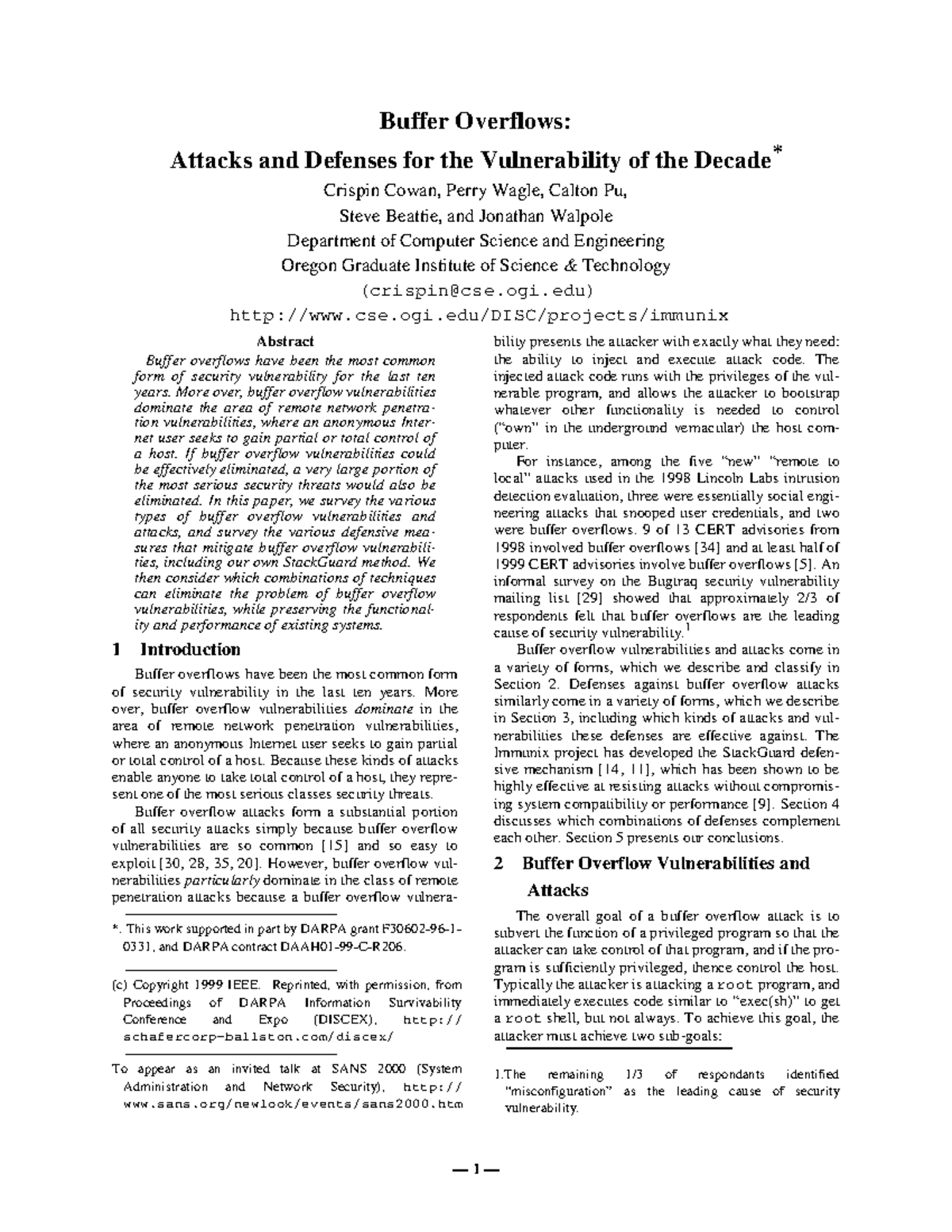 Buffer Overflows Abstract Buffer Overflows Have Been The Most Common