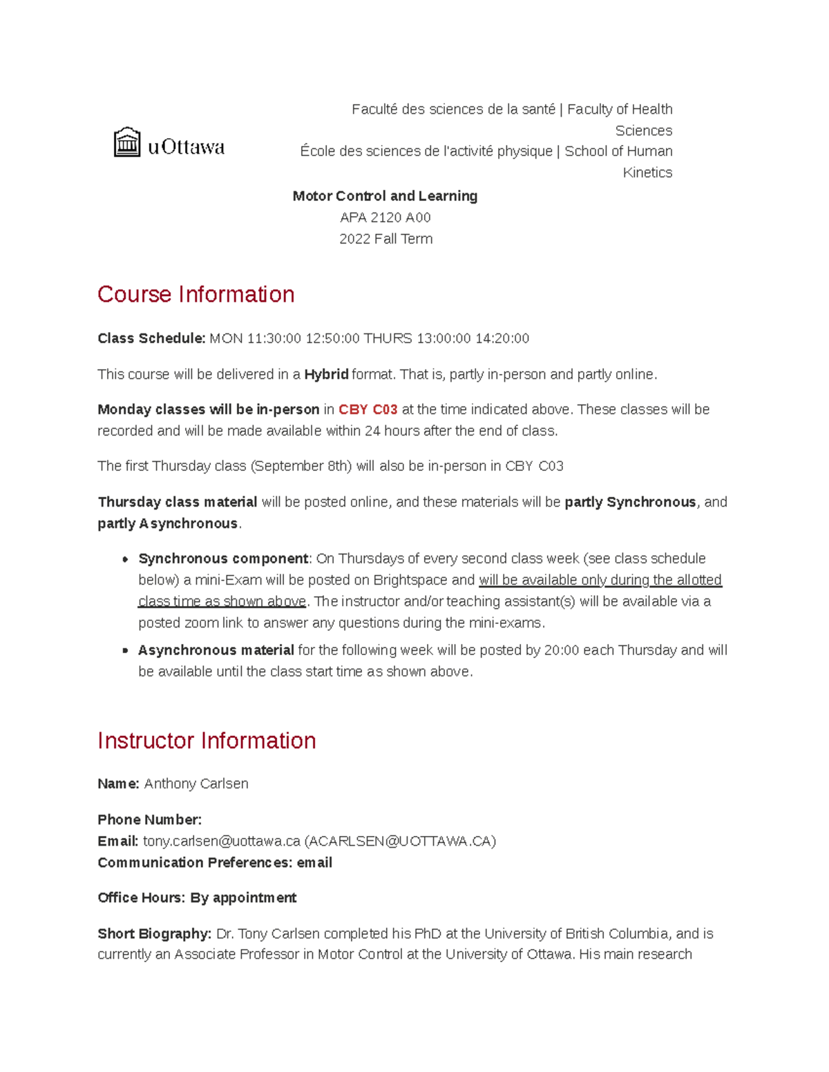 APA2120 Syllabus 2022 - Faculté des sciences de la santé | Faculty of ...