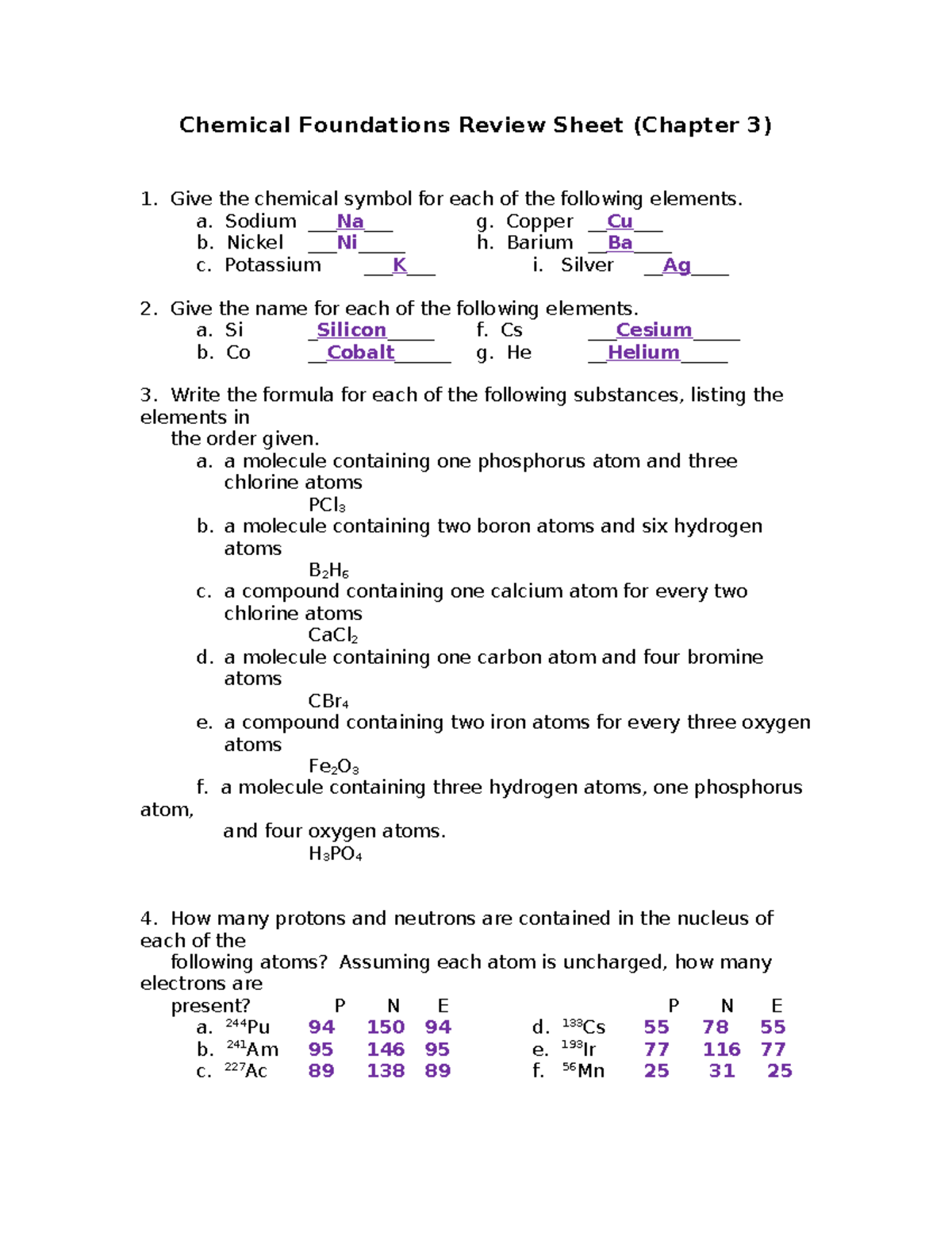 Foundations Review 12-13 Answers - Chemical Foundations Review Sheet ...