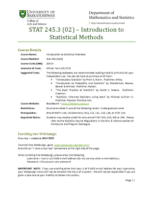 Stat 244 Fall 2022 Web-based - Course Outline - STAT 244 (W01, W11, W15 ...