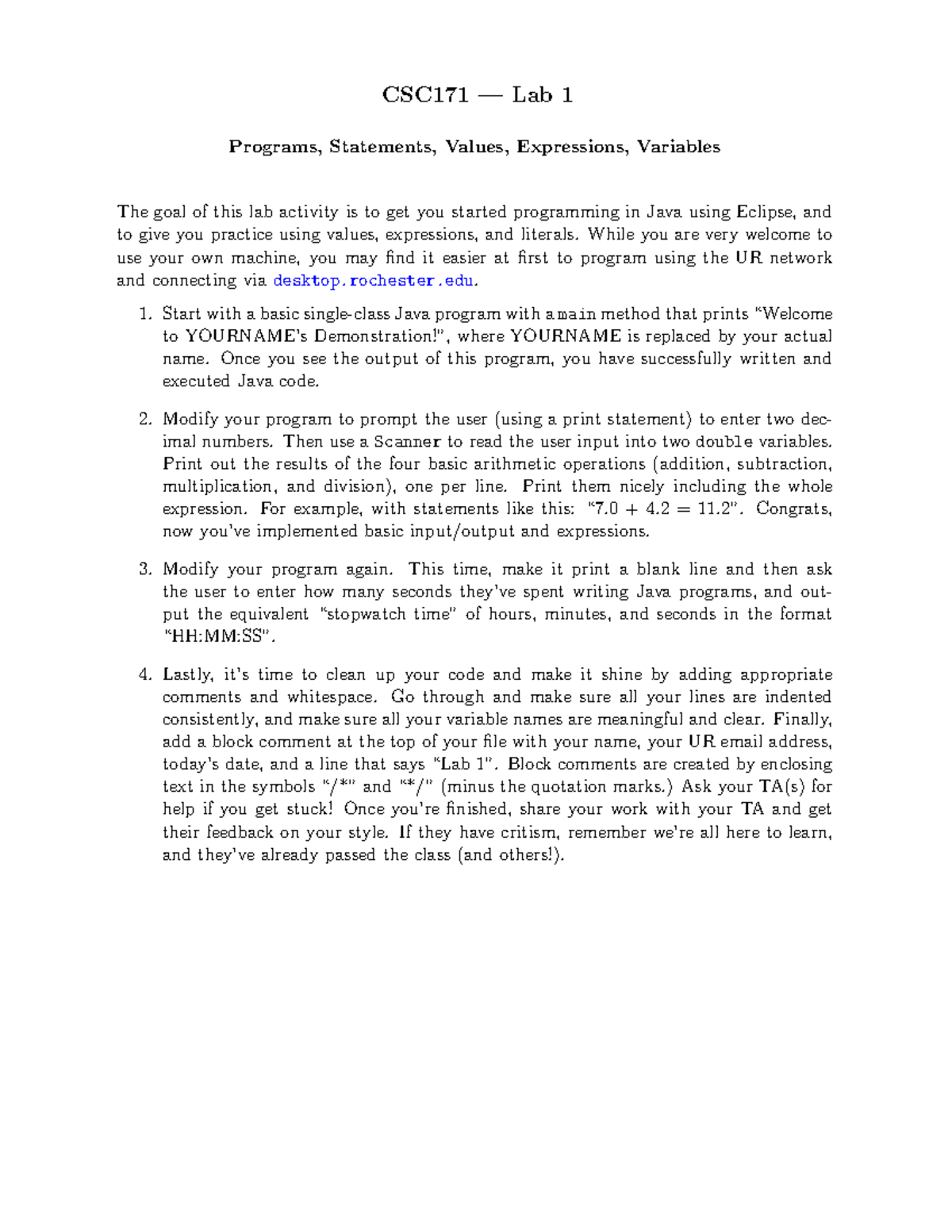 CSC171 Lab01 - Adam Purtee - CSC171 — Lab 1 Programs, Statements ...