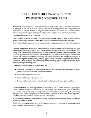 IOO 2017 Assignment Part1 - Semester 2, 2017 Assignment Part 1 Assessment: This Part 1 of the ...