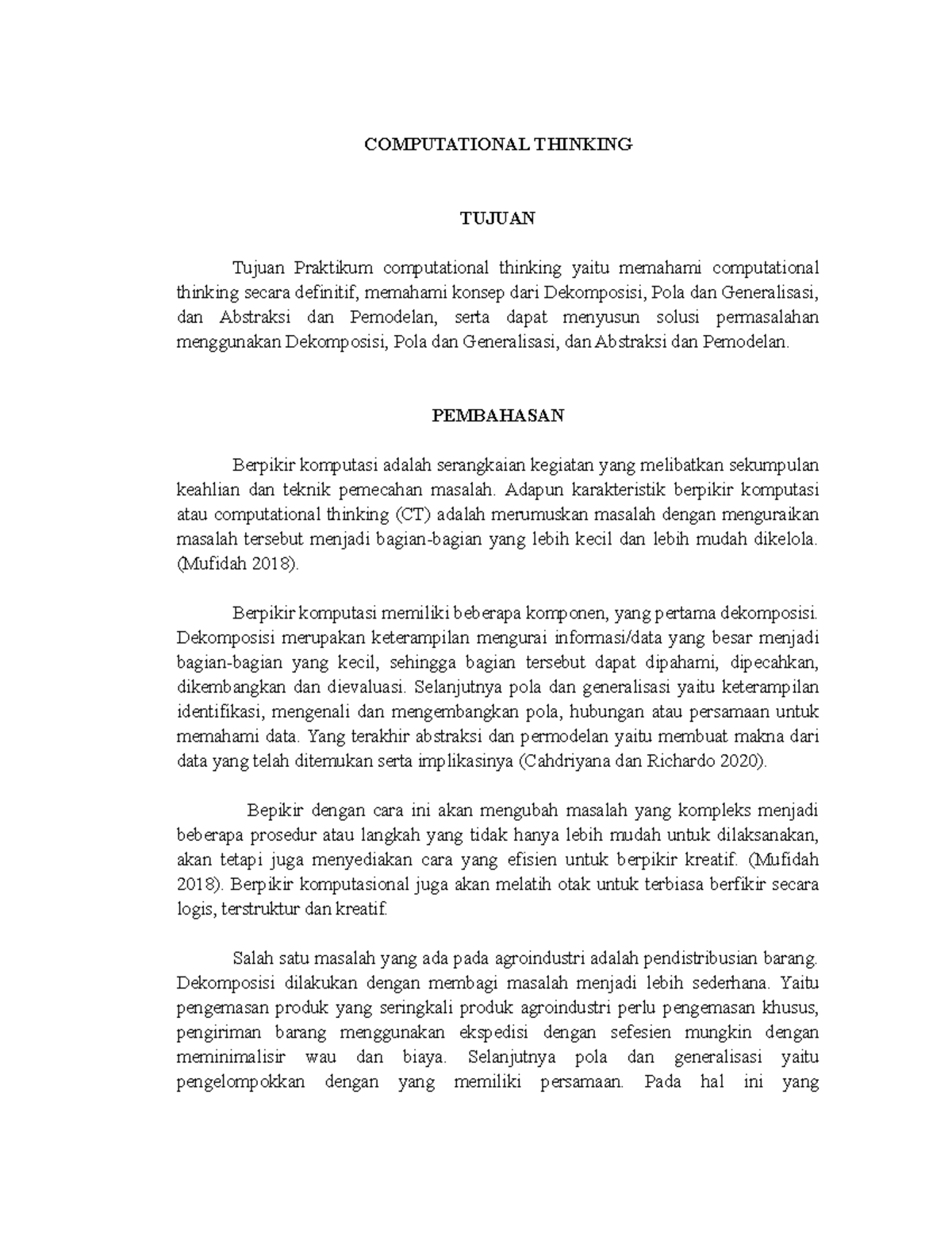 Laporan Praktikum TIK Pertemuan ke-2 - COMPUTATIONAL THINKING TUJUAN ...