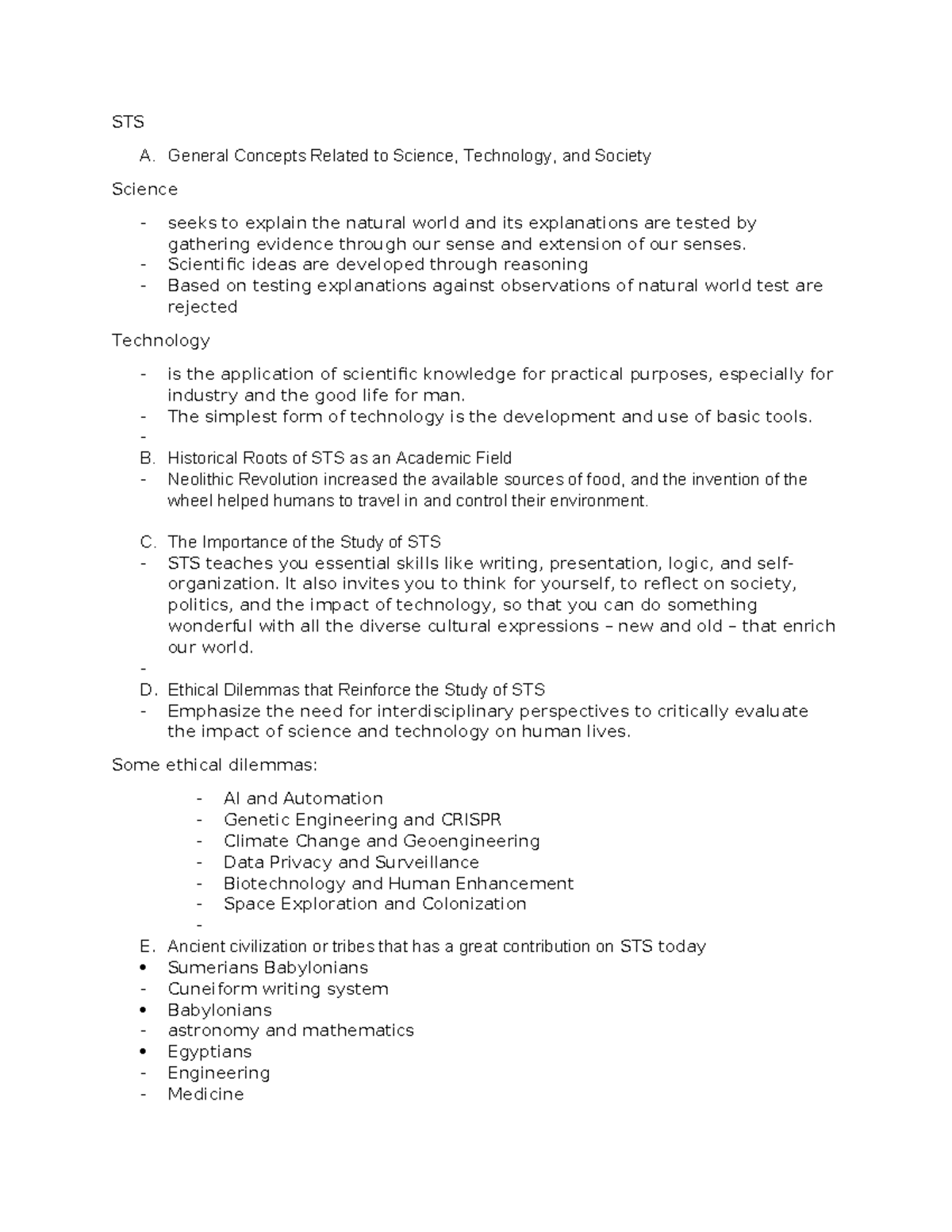 STS - This is a reviewer in STS - STS A. General Concepts Related to ...
