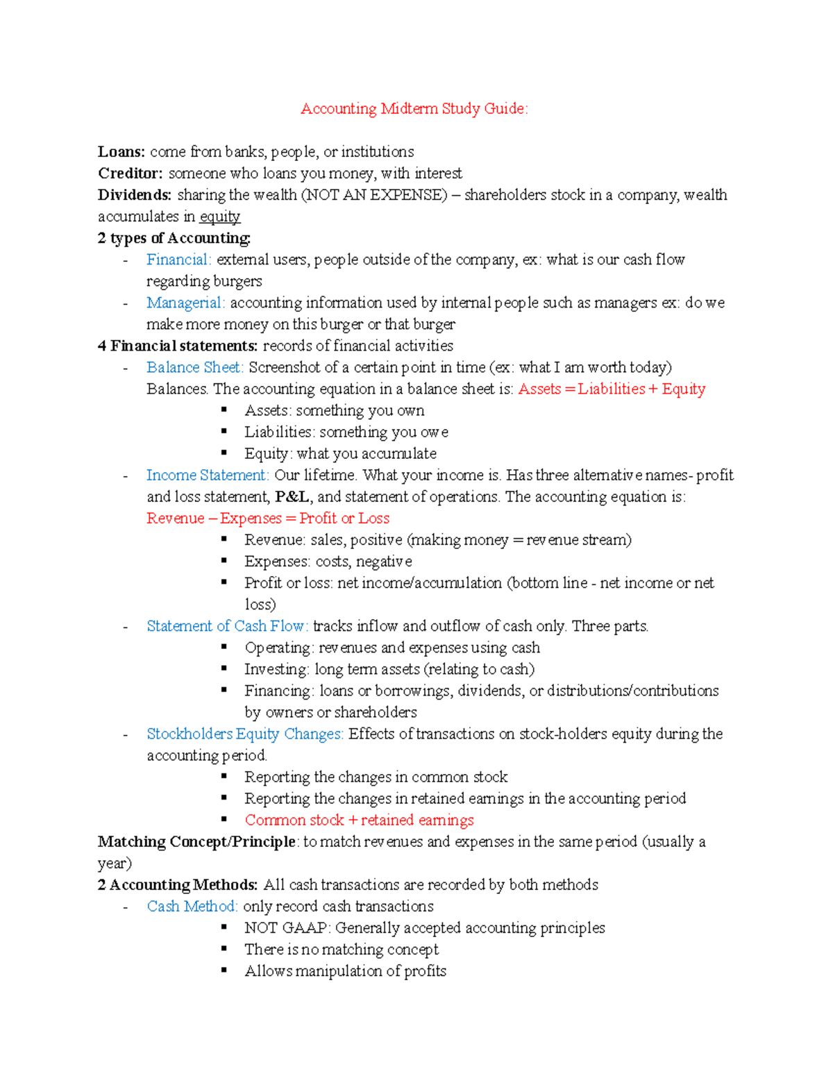 Accounting Midterm Study Guide - The accounting equation in a balance ...