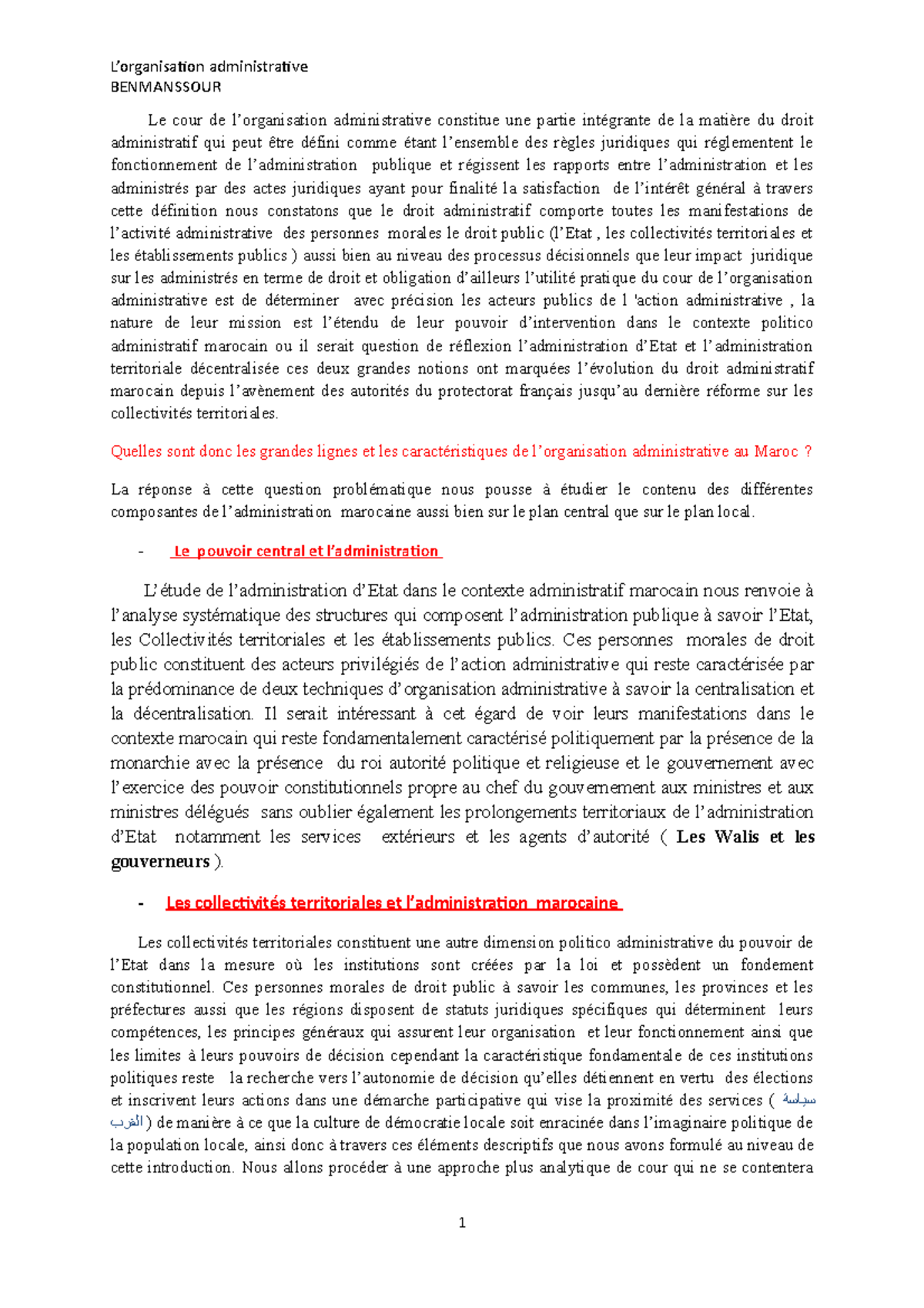 Cours de lorganisation administrative - Quelles sont donc les grandes ...