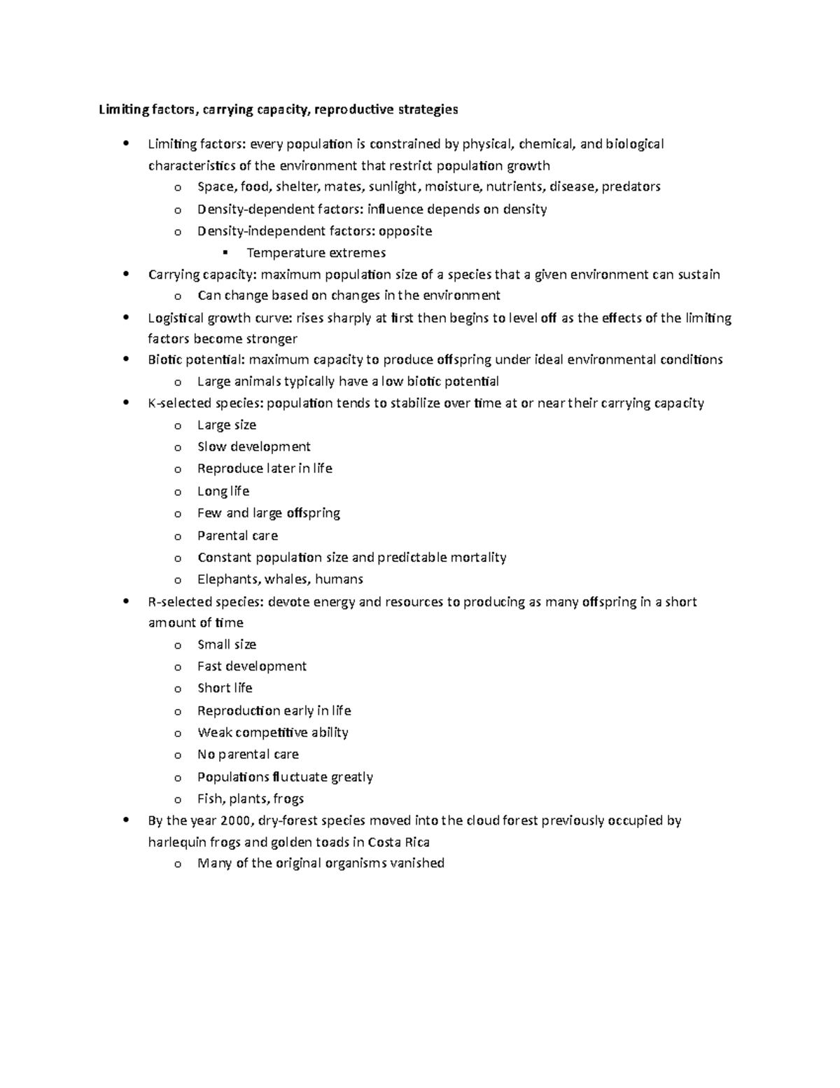 Chapter 3 notes p - Limiting factors, carrying capacity, reproductive ...