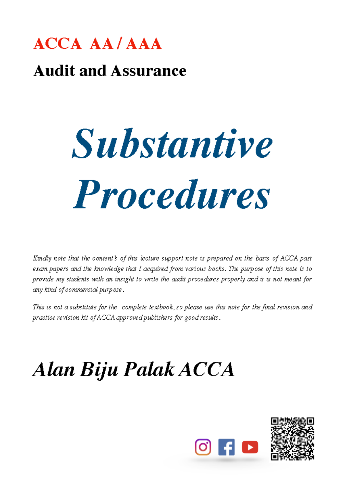 ACCA AA AAA substantive procedures by Alan Biju Palak ACCA - ACCA AA ...