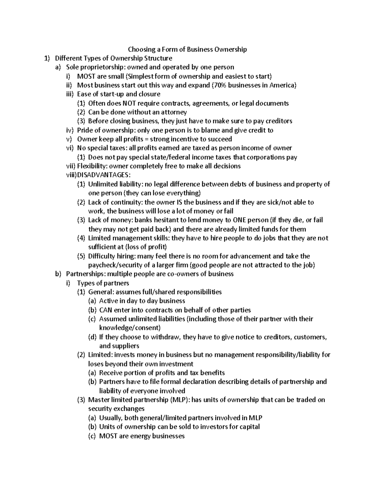 Bus 010 Chapter 4 Notes - Professor: Raj Singh - Choosing a Form of ...