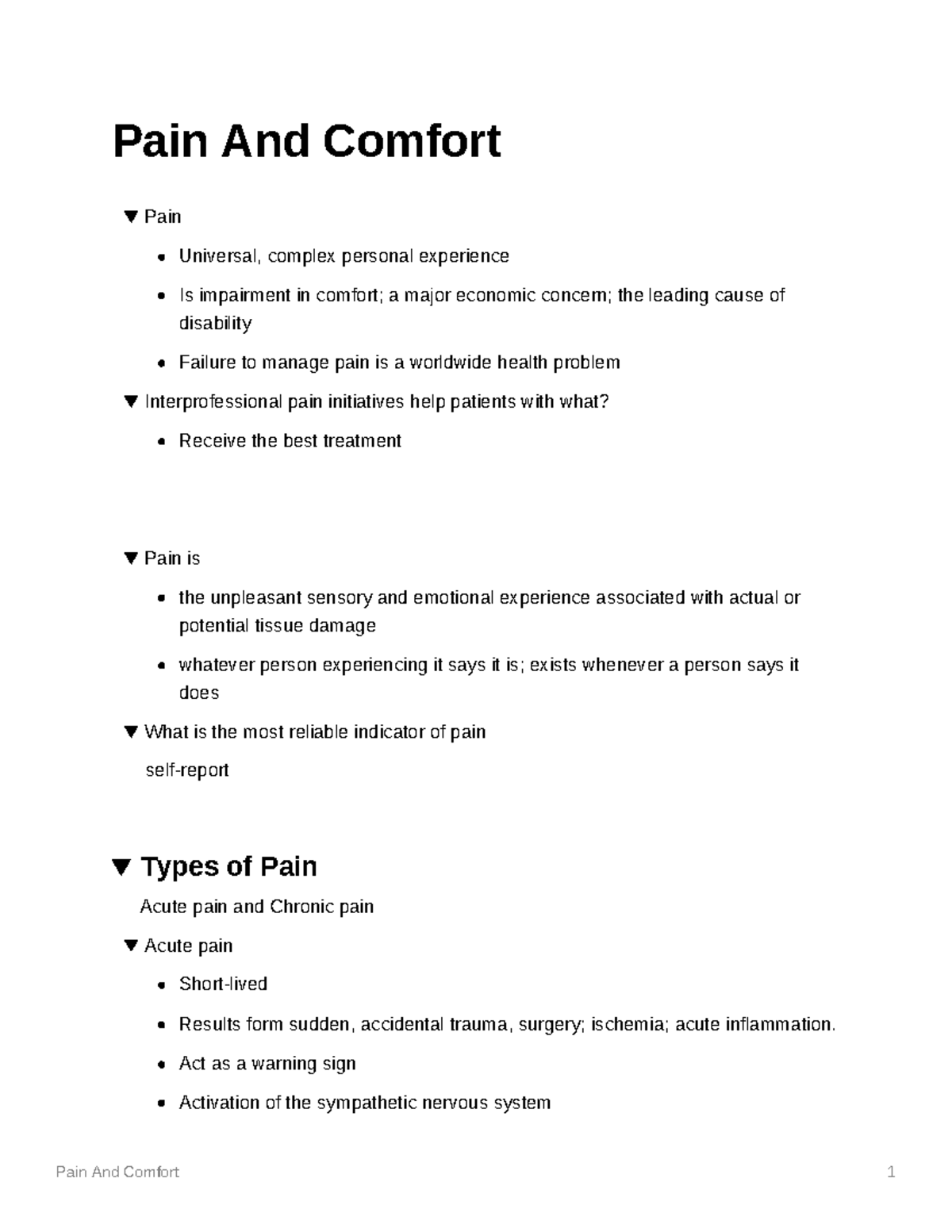 Pain And Comfort - lecture notes - Pain And Comfort Pain Universal ...