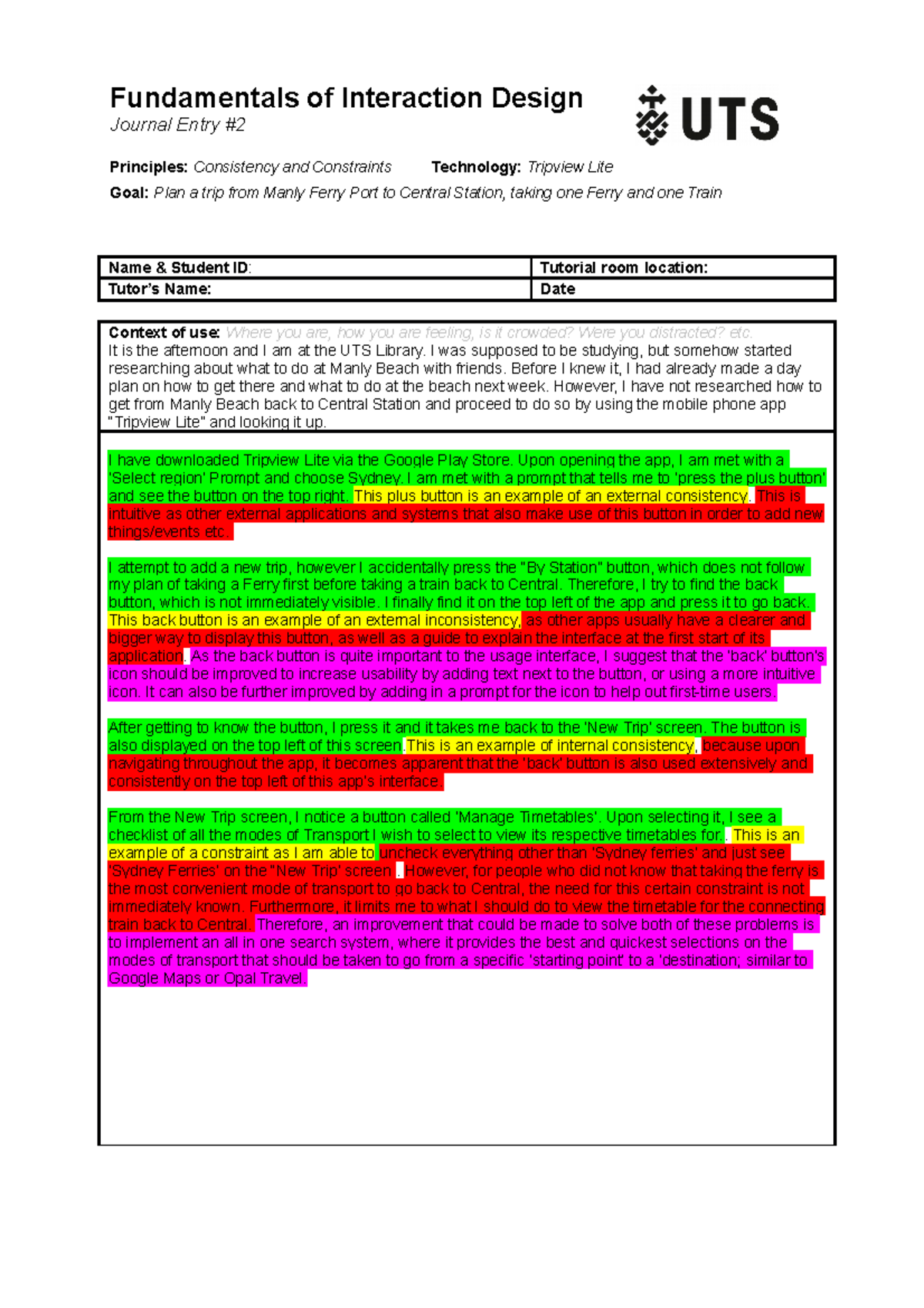 Journal 2: Tripview Lite - Fundamentals of Interaction Design Journal ...
