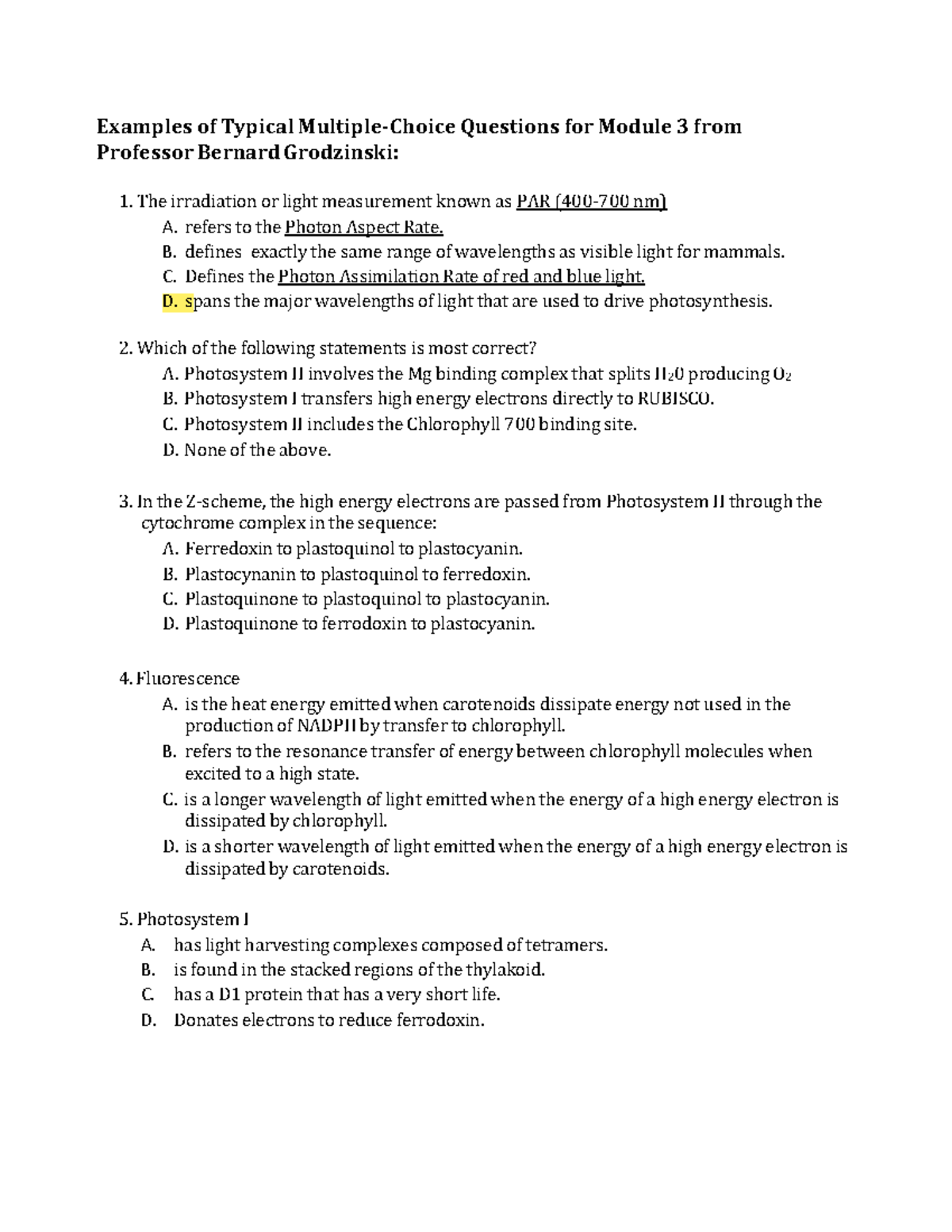 Grodzinski-2022-Module 3 - Examples-Typical Multiple Choice Questions ...