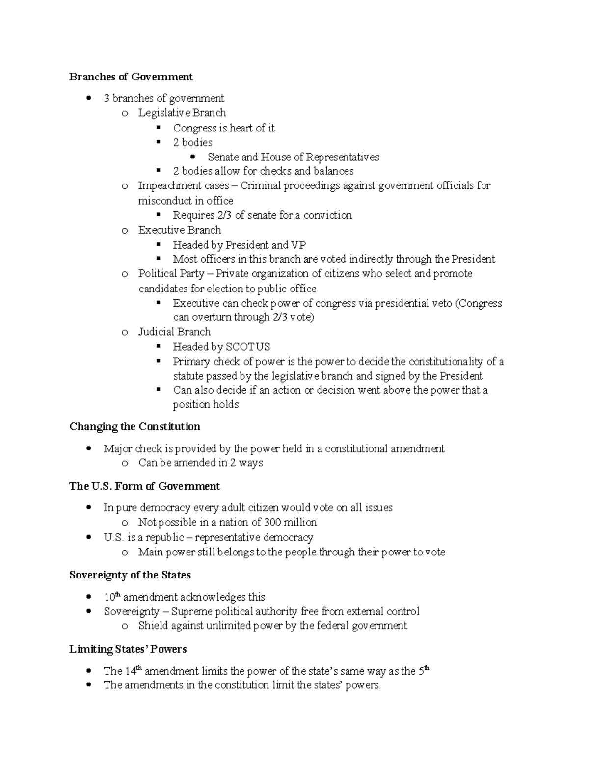 2.1 and 2.2 Outline - Notes - Branches of Government 3 branches of ...