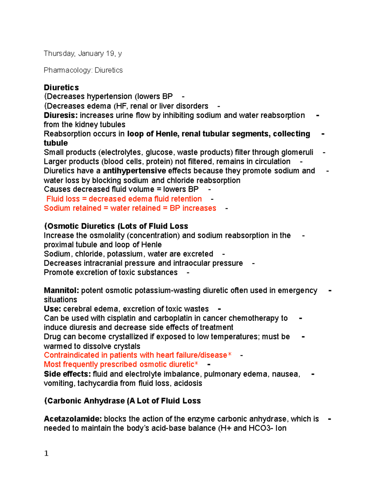 Pharmacology Diuretics - Thursday, January 19, y Pharmacology ...