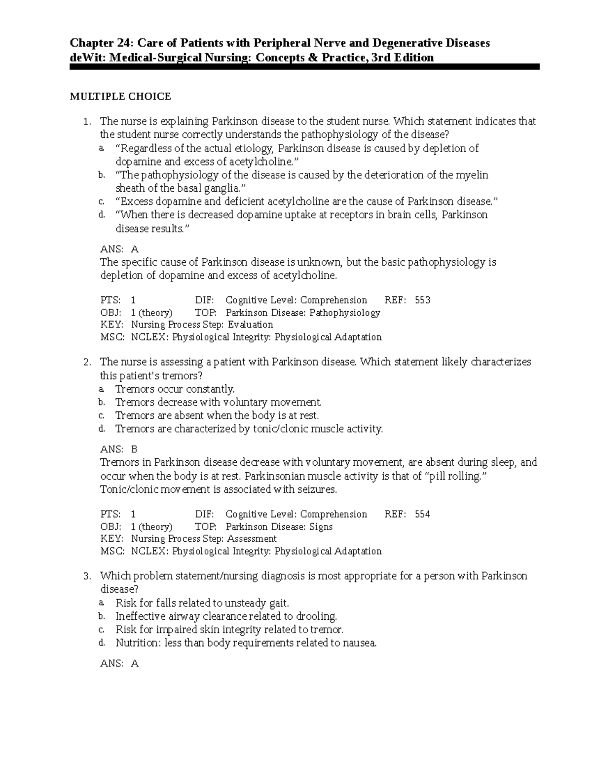 C24 - Notes - Chapter 24: Care of Patients with Peripheral Nerve and ...