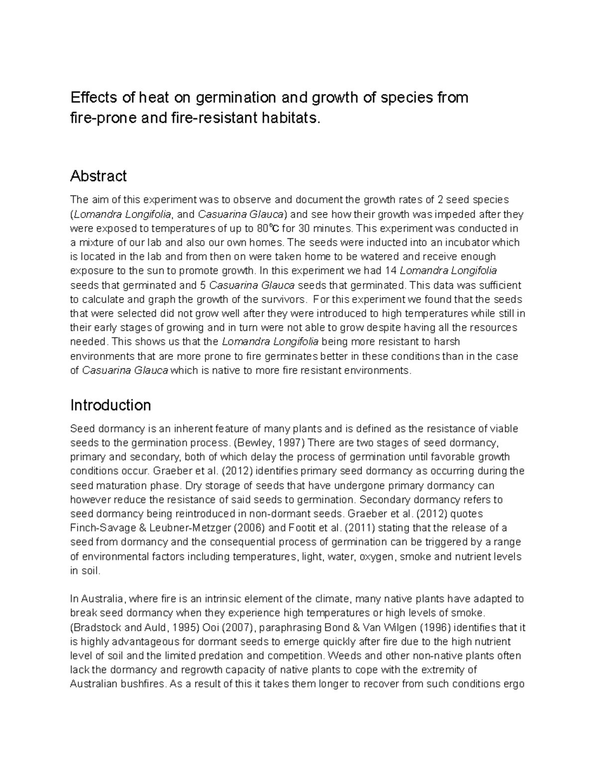 Scientific seed report 2 - Effects of heat on germination and growth of ...