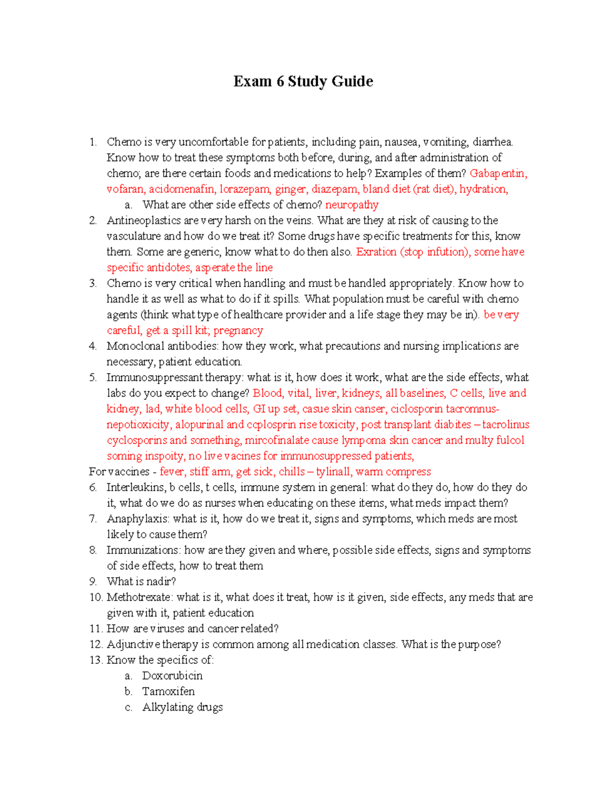 Exam 6 Study Guide with notes - Exam 6 Study Guide Chemo is very ...