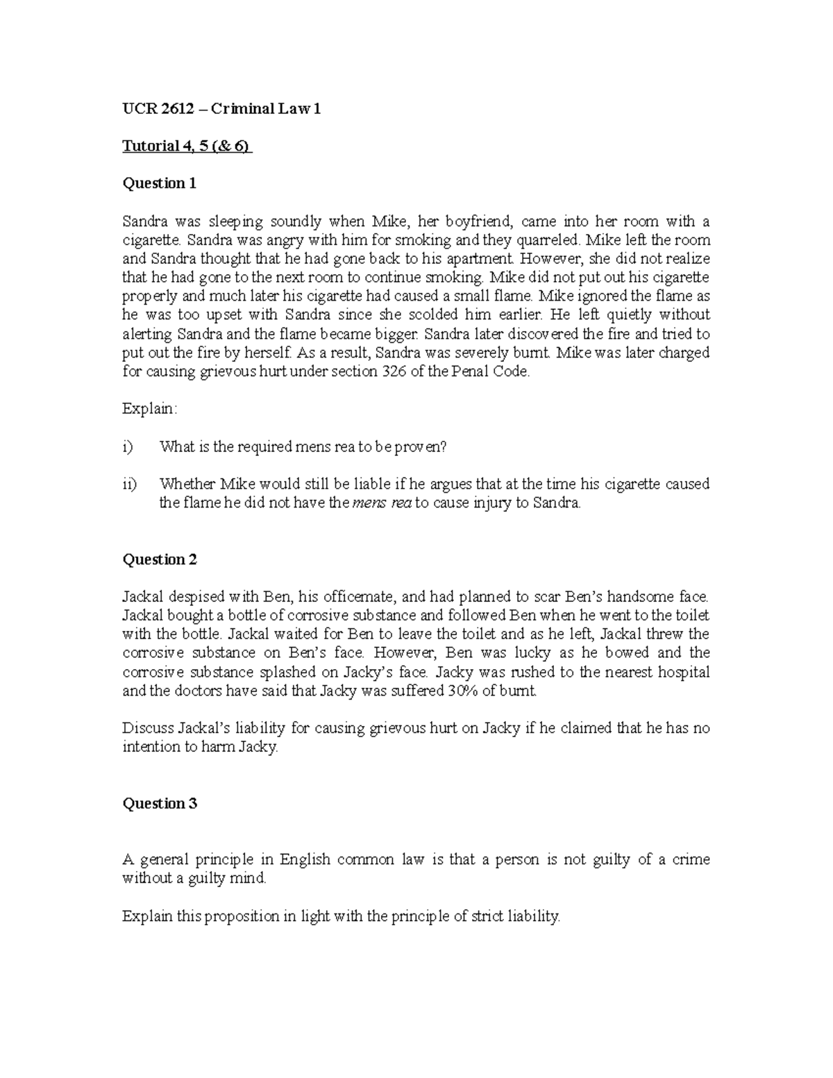 Tutorial 3 .. ...... ..... ..... ..... . - UCR 2612 – Criminal Law 1 ...