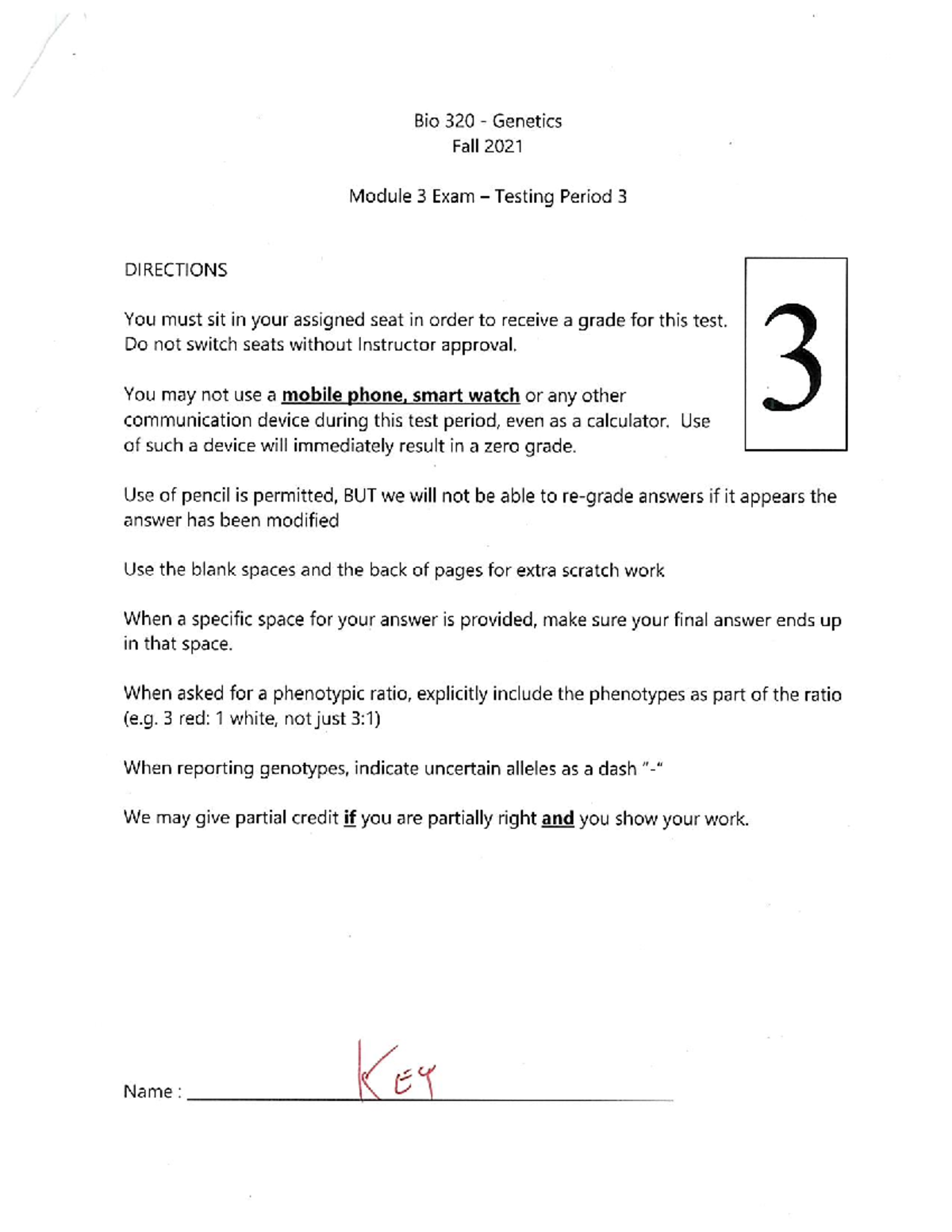 Test 3.3 key - Module 3 exam- Testing Period 3 - BIO320 - Studocu