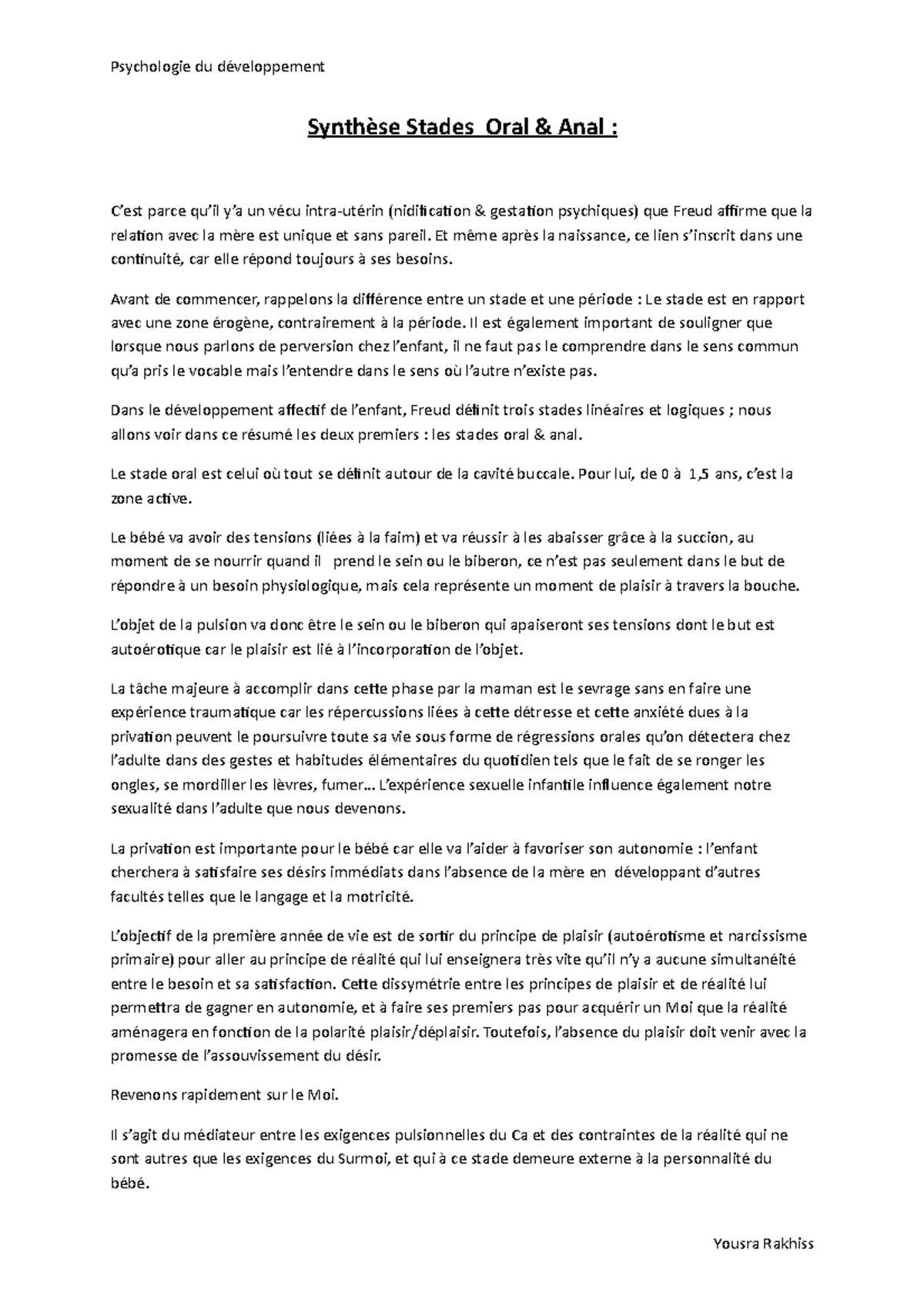 Stades oral et anal - Synthèse Stades Oral & Anal : C’est parce qu’il y ...