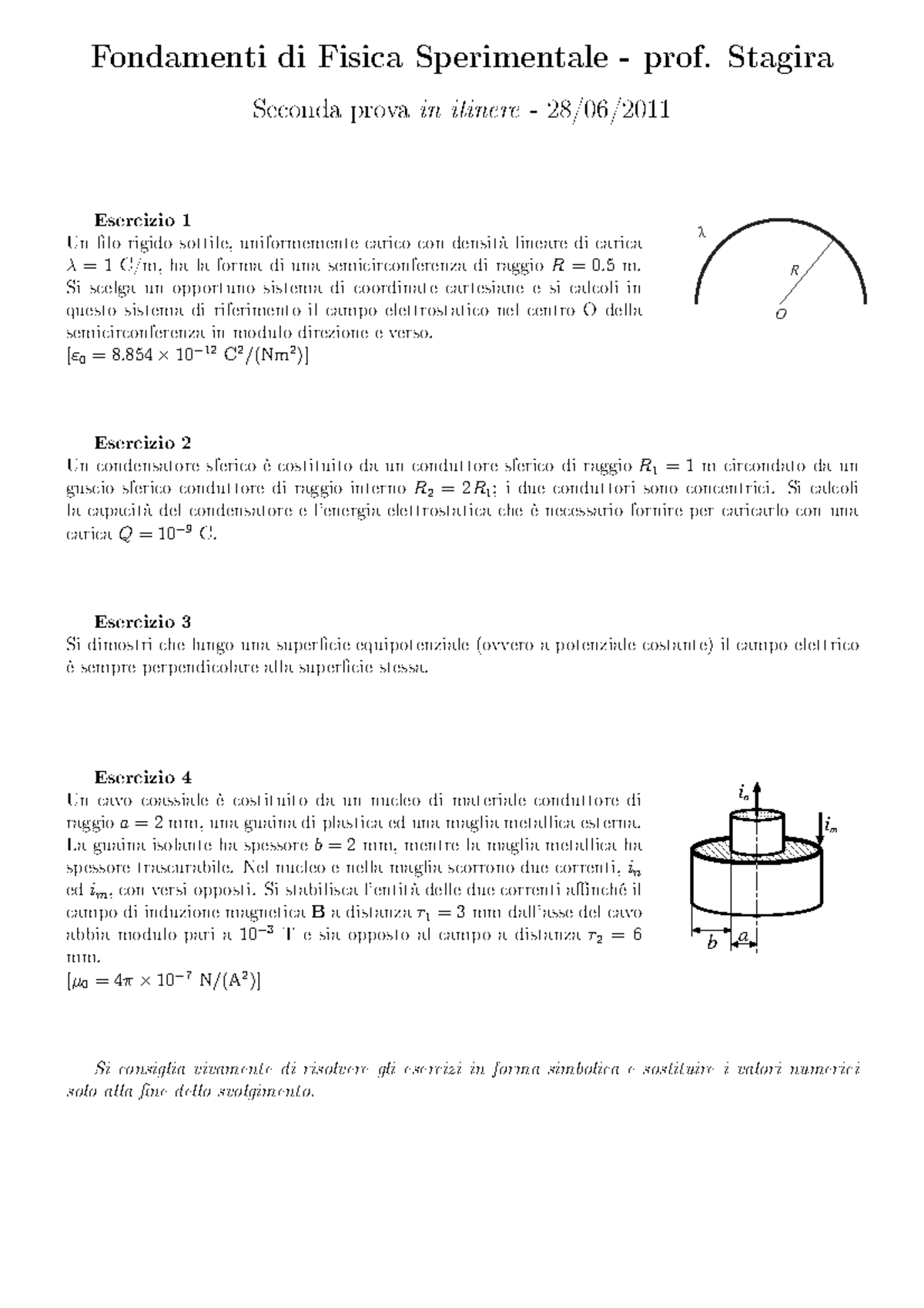 Seconda itinere 10 11 - Fondamenti di Fisi a Sperimentale - prof. Stagira Se onda provain ...