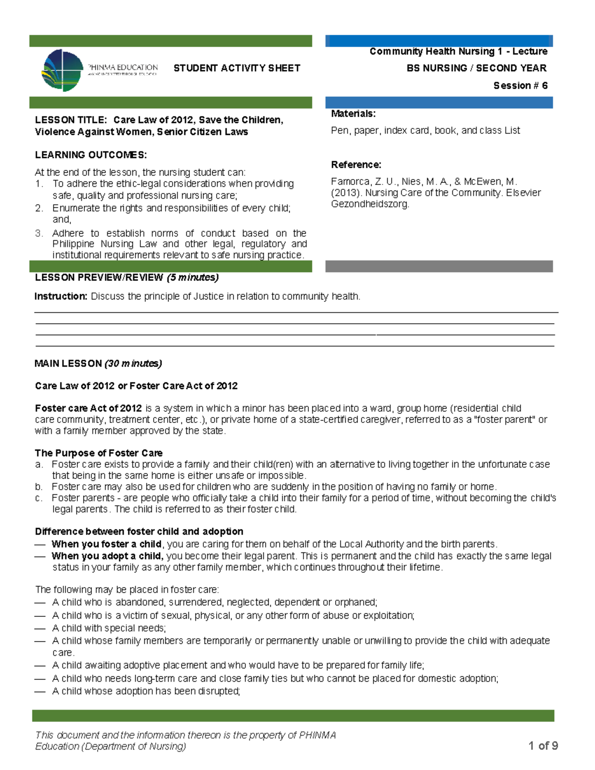 CHN1 Lec Session #6 SAS - Student Activity Sheets - This document and ...