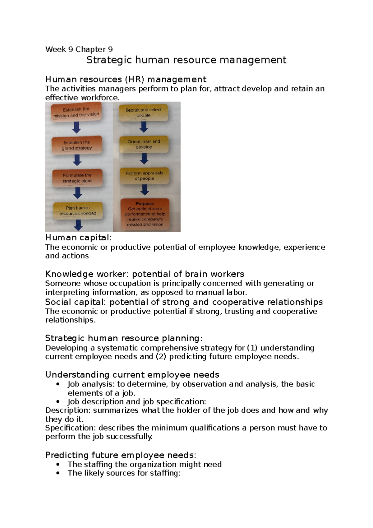 Ch9 human resources - notes - Week 9 Chapter 9 Strategic human resource ...