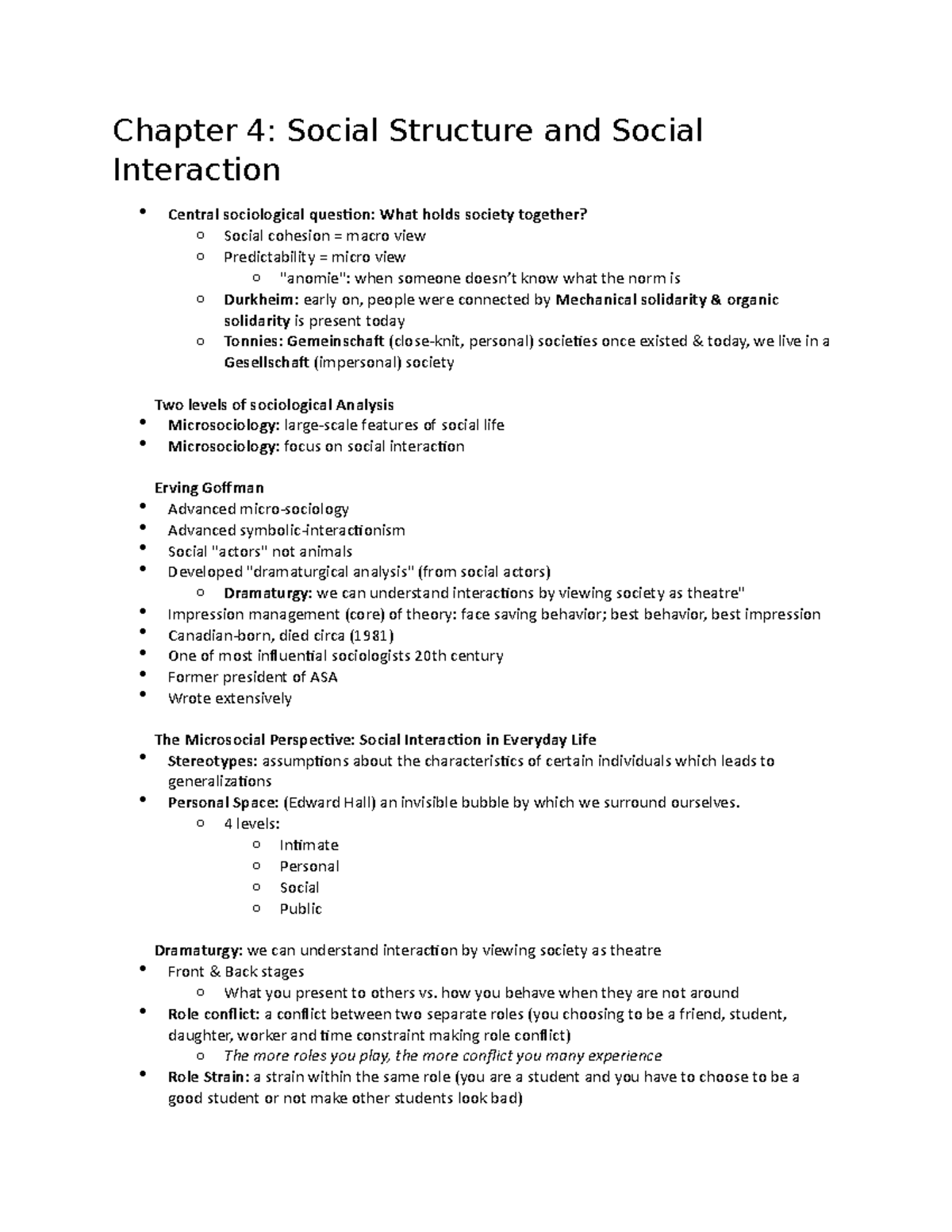 SOC101 Chapter 4 - Social Structure & Social Interaction - Chapter 4 ...