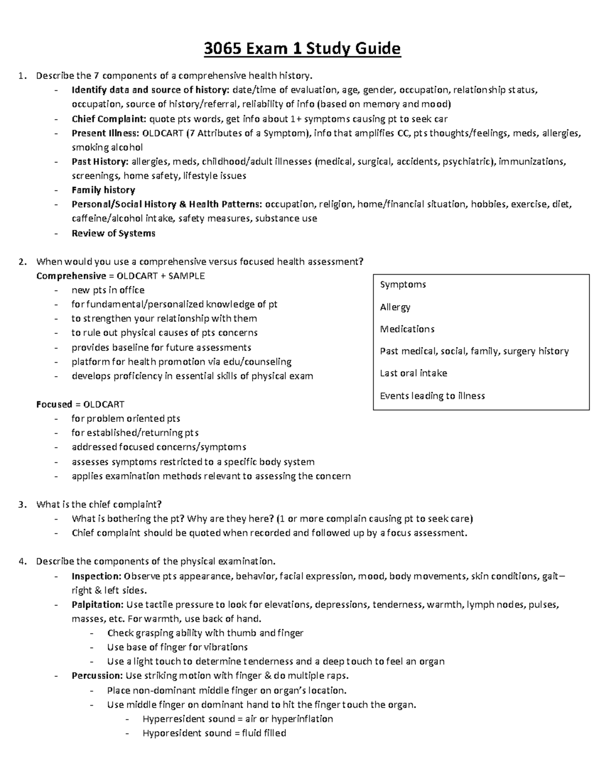 Toledo Exam 1 Study Guide 2 - 3065 Exam 1 Study Guide Describe the 7 ...