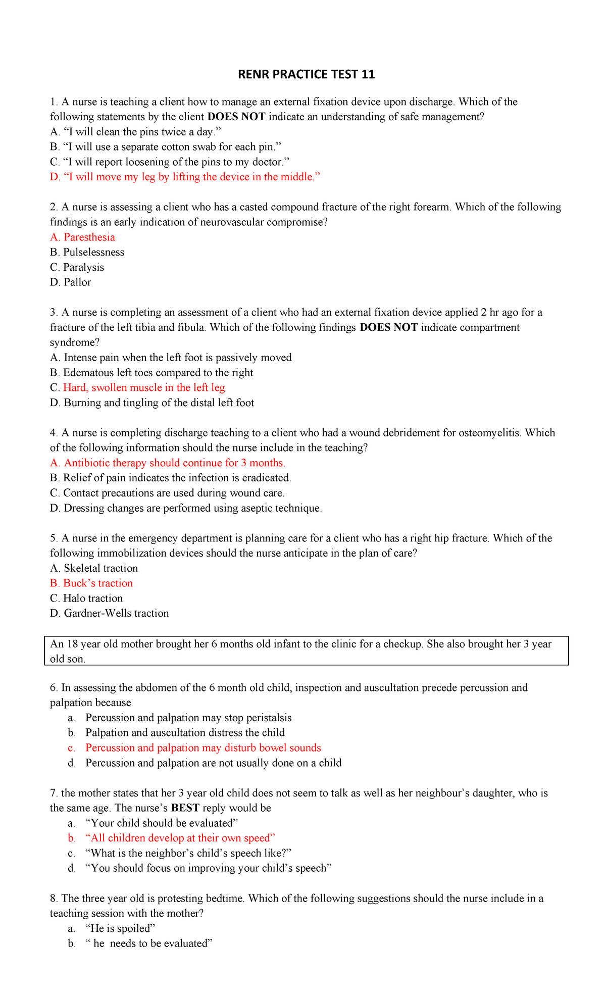 Ren R practice Test 11 - RENR PRACTICE TEST 11 A nurse is teaching a ...