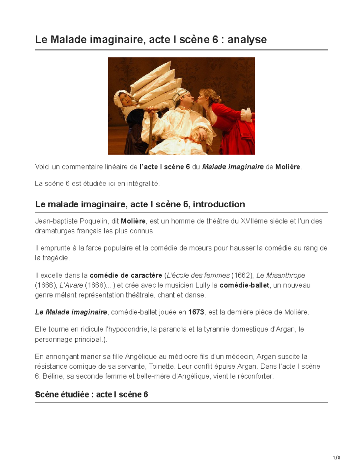 Acte I Scène 6 Le Malade imaginaire analyse - Le Malade imaginaire ...
