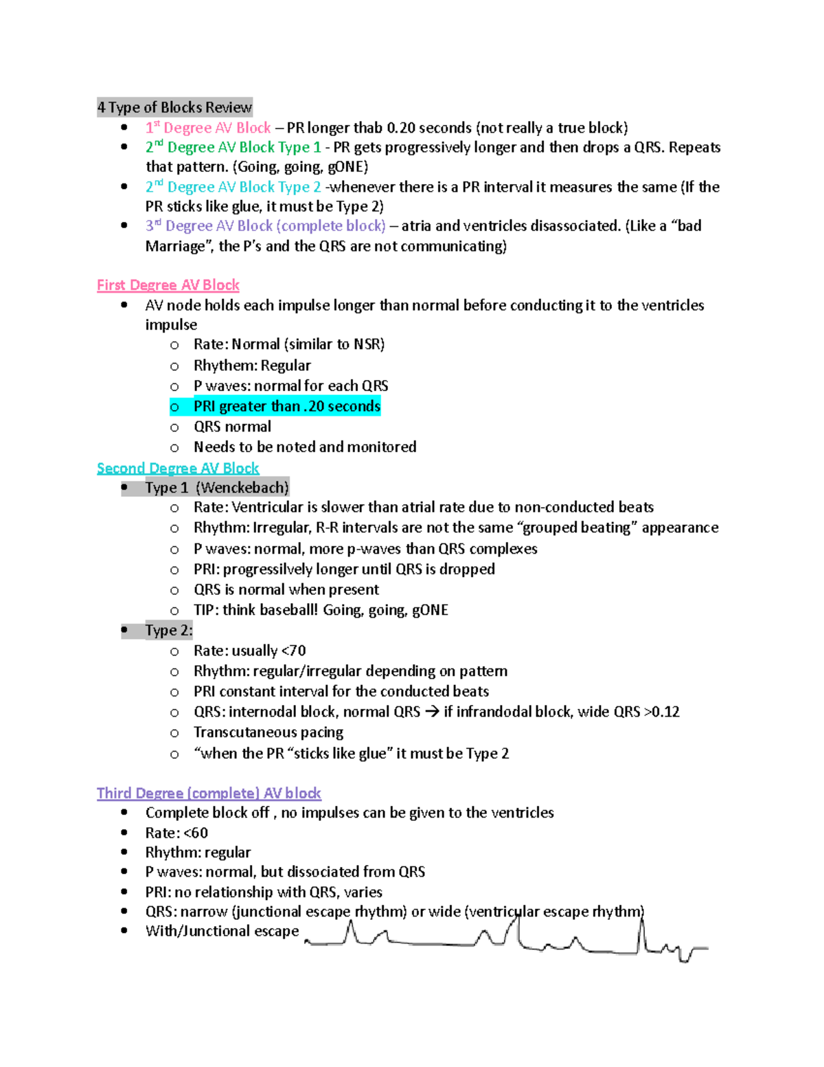4 Type of Blocks Review - ekg - 4 Type of Blocks Review 1 st Degree AV ...