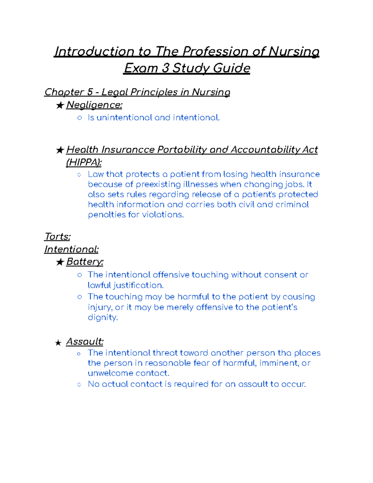 Introduction to The Profession of Nursing Exam Three Study Guide ...