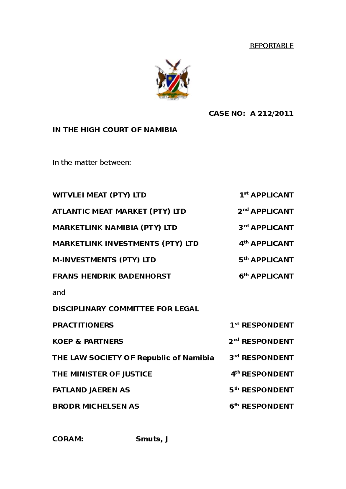 Witvlei Meat - Conlaw cases - REPORTABLE CASE NO: A 212/ IN THE HIGH ...