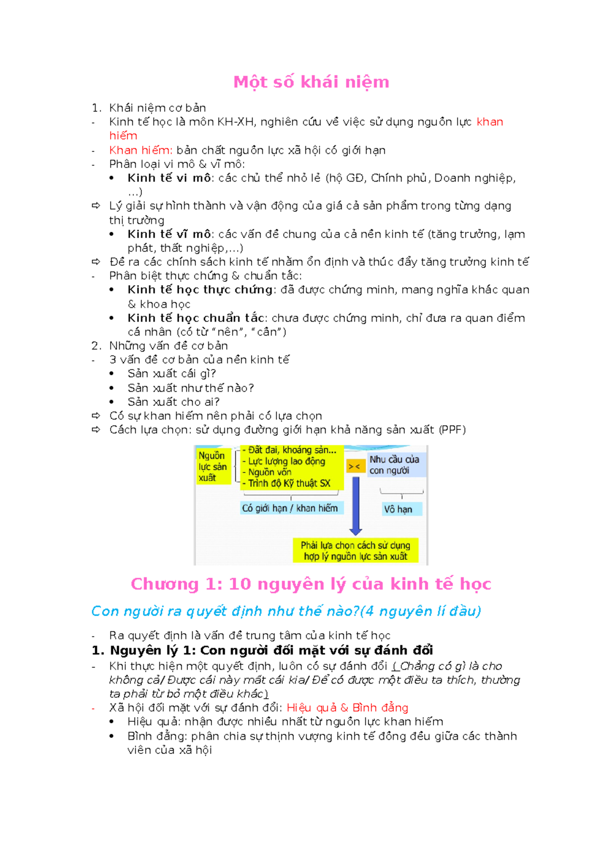 Ôn kinh tế vi mô - KTVM - Một số khái niệm 1. Khái niệm cơ bản - Kinh tế học là môn KH-XH ...