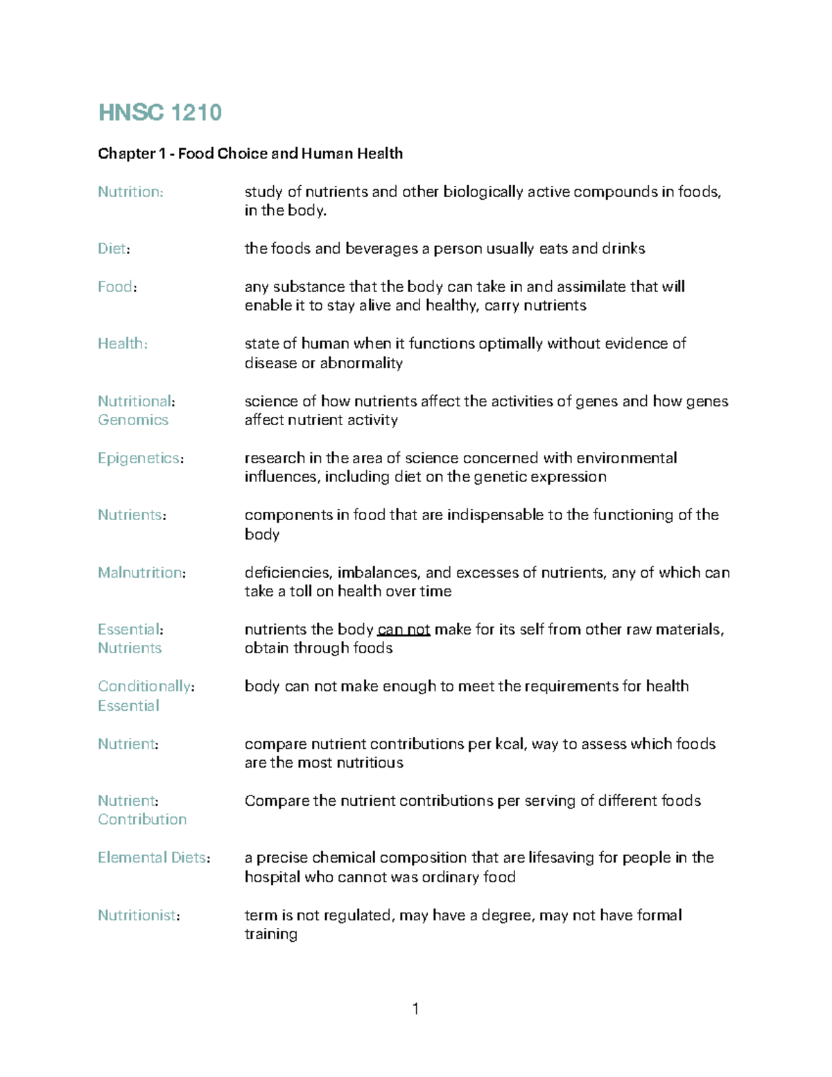 HNSC CHapter 1-3 notes - HNSC 1210 Chapter 1 - Food Choice and Human ...