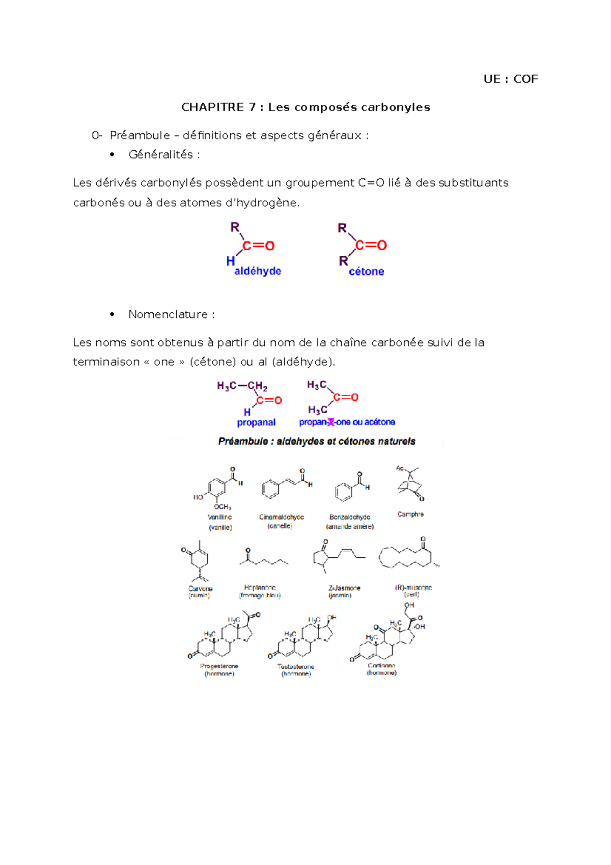 Chapitre 7 Composés carbonylés - UE : COF CHAPITRE 7 : Les composés ...