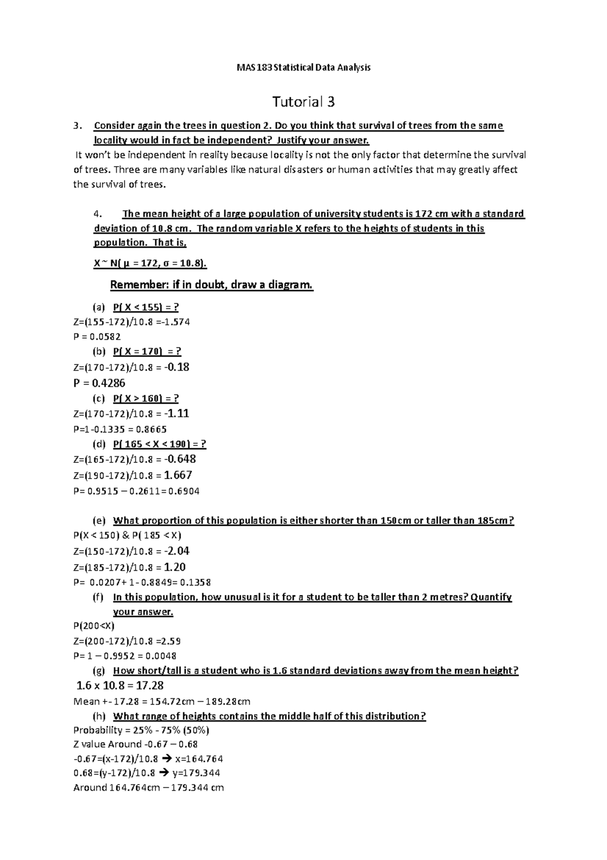 Tut 3c - tut 3c - MAS183 Statistical Data Analysis Tutorial 3 Consider again the trees in ...