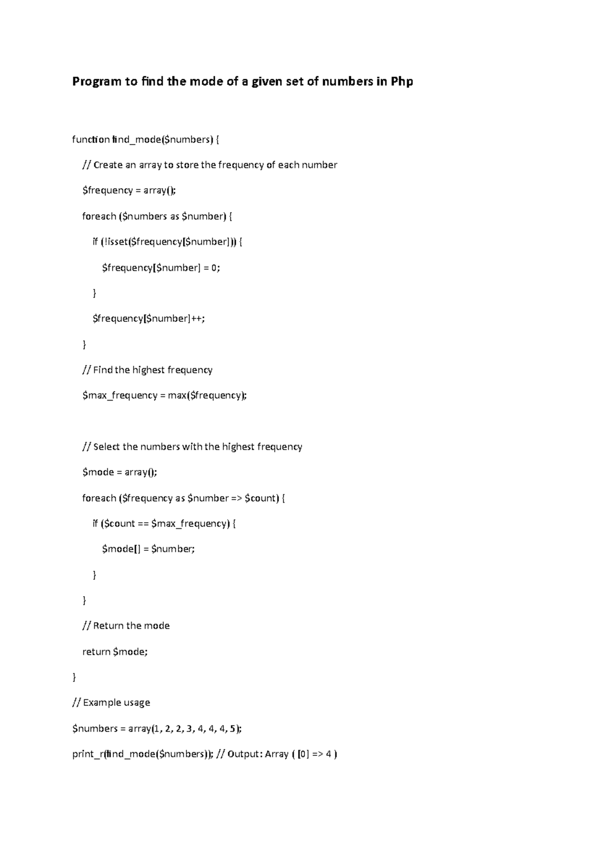 Mode Number Php Finding Mode Of Given Numbers Using Php Program To Find The Mode Of A Given