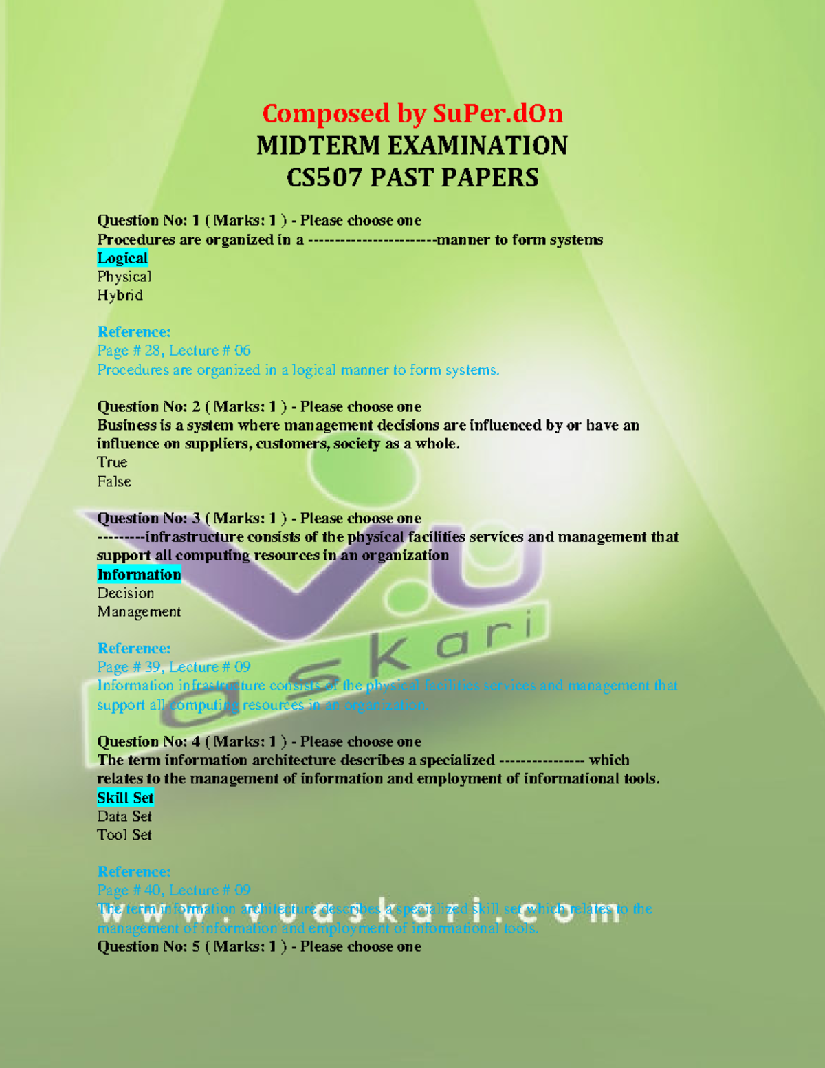 Cs507 Midterm Papers mega file by Super - - Studocu