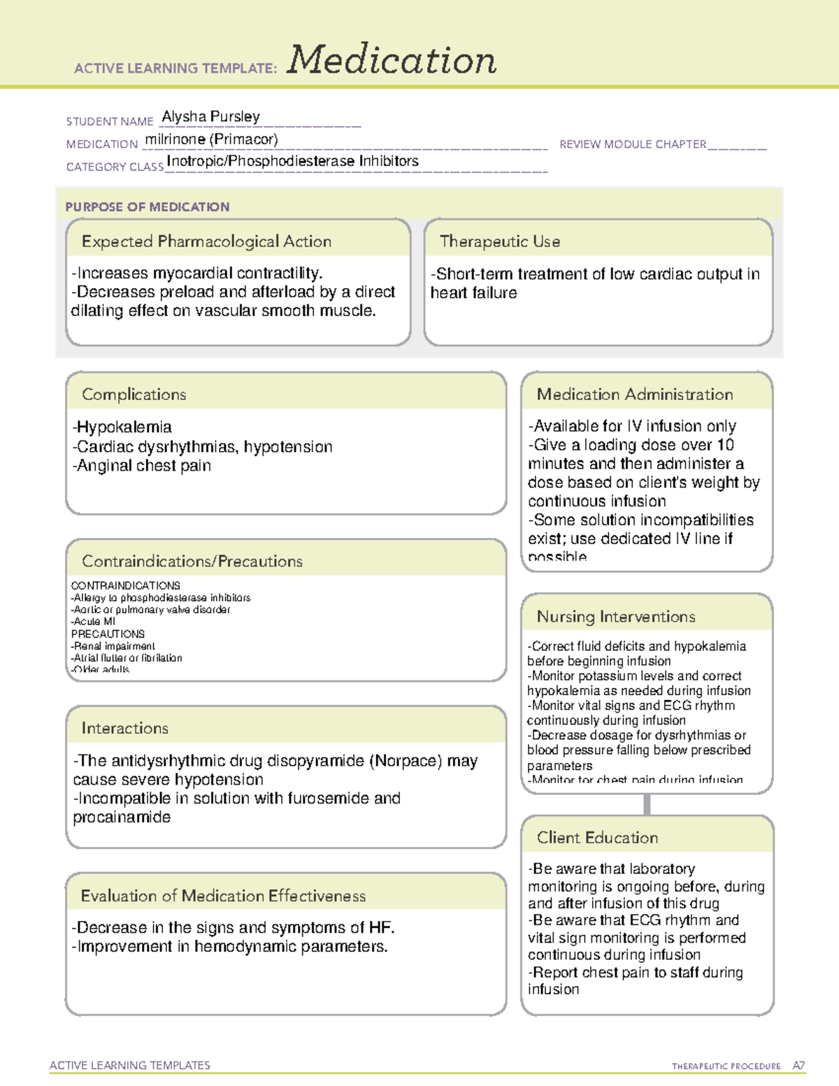 Cardiac Drugs-milrinone (Primacor) - ACTIVE LEARNING TEMPLATES ...