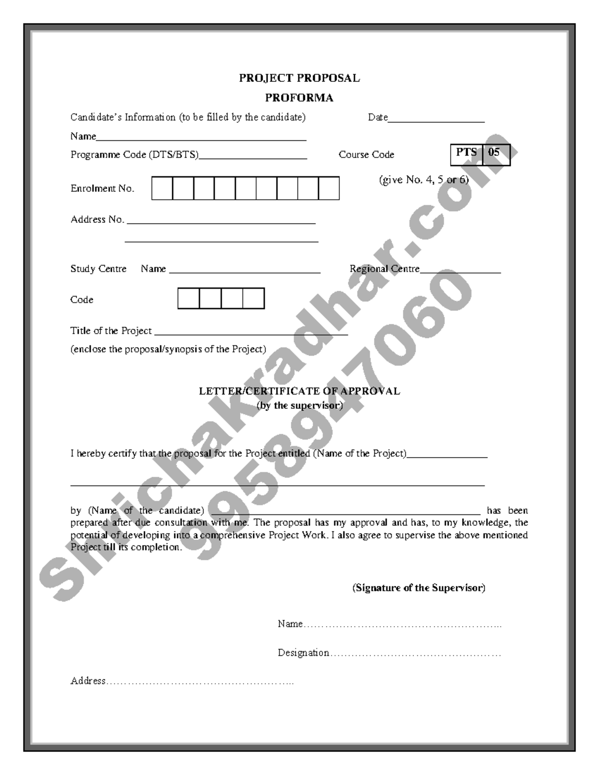 PTS 5 Synopsis 9 - easy to use - PROJECT PROPOSAL PROFORMA Candidate’s ...