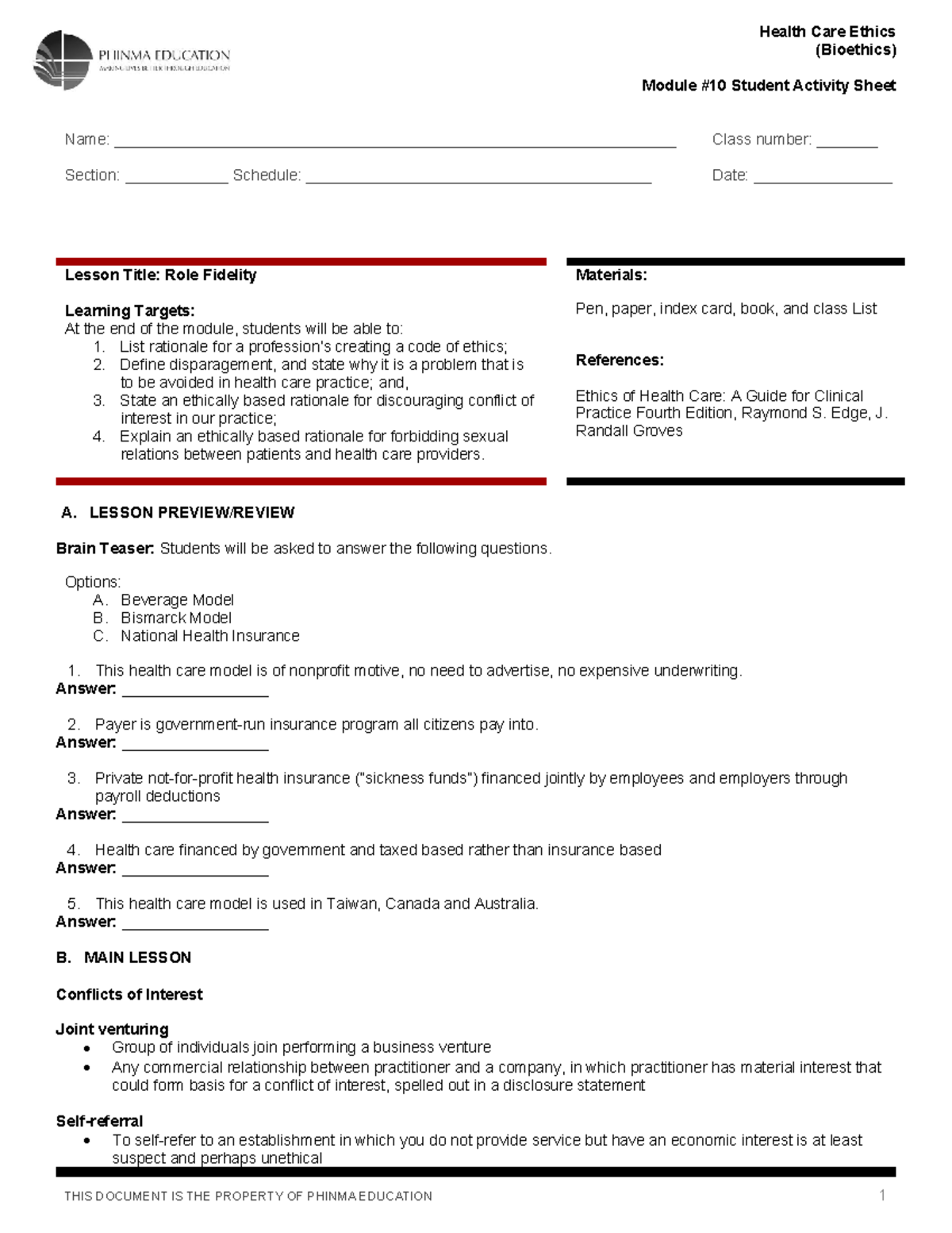 Bioethics Session 10 SAS - (Bioethics) Module #10 Student Activity ...